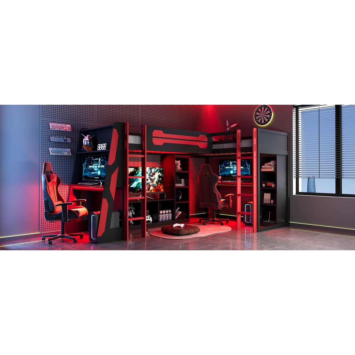 Streamdale Furniture Streamdale L-Shaped Wooden Twin Gaming Bed Frame ...