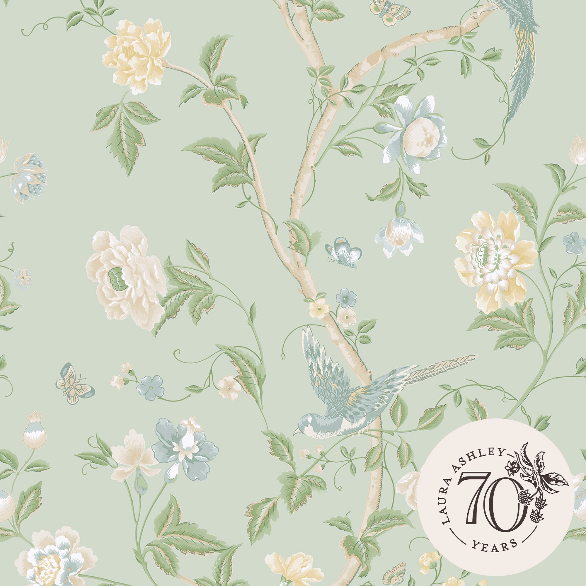 Laura Ashley 56-sq ft Green Non-woven Floral Unpasted Wallpaper in the ...