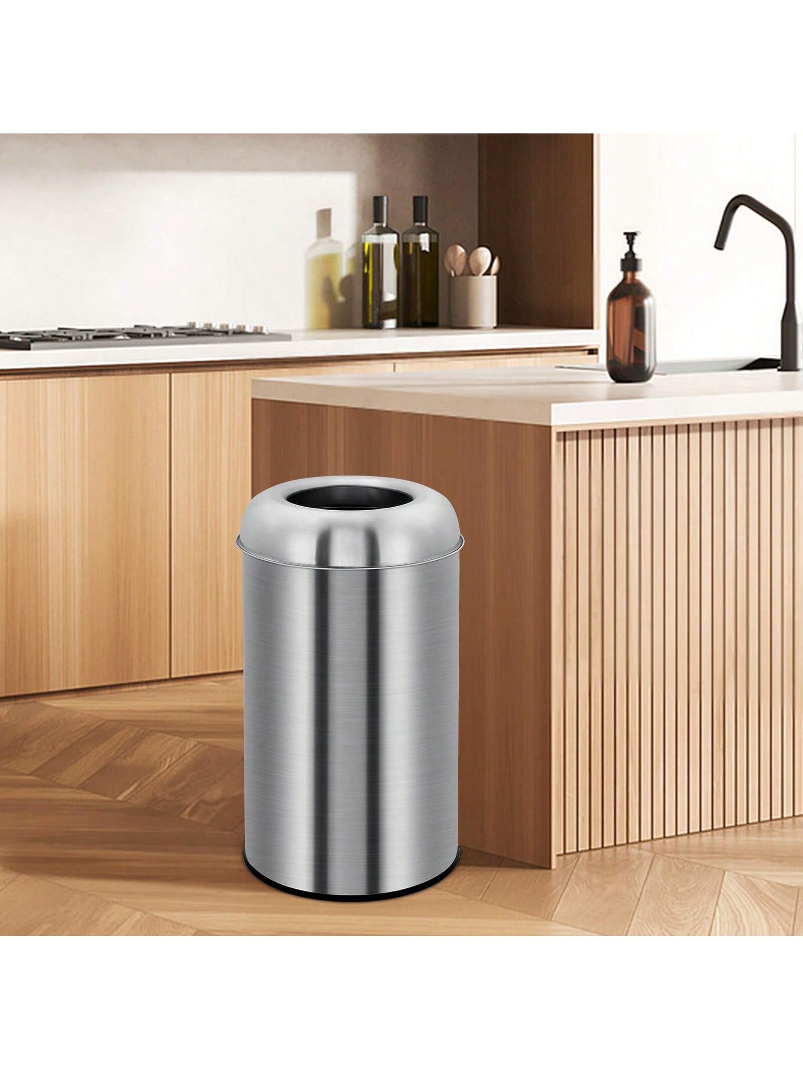 Qeetex Open Top Trash Can. Outdoor Indoor Round Garbage Can With ...