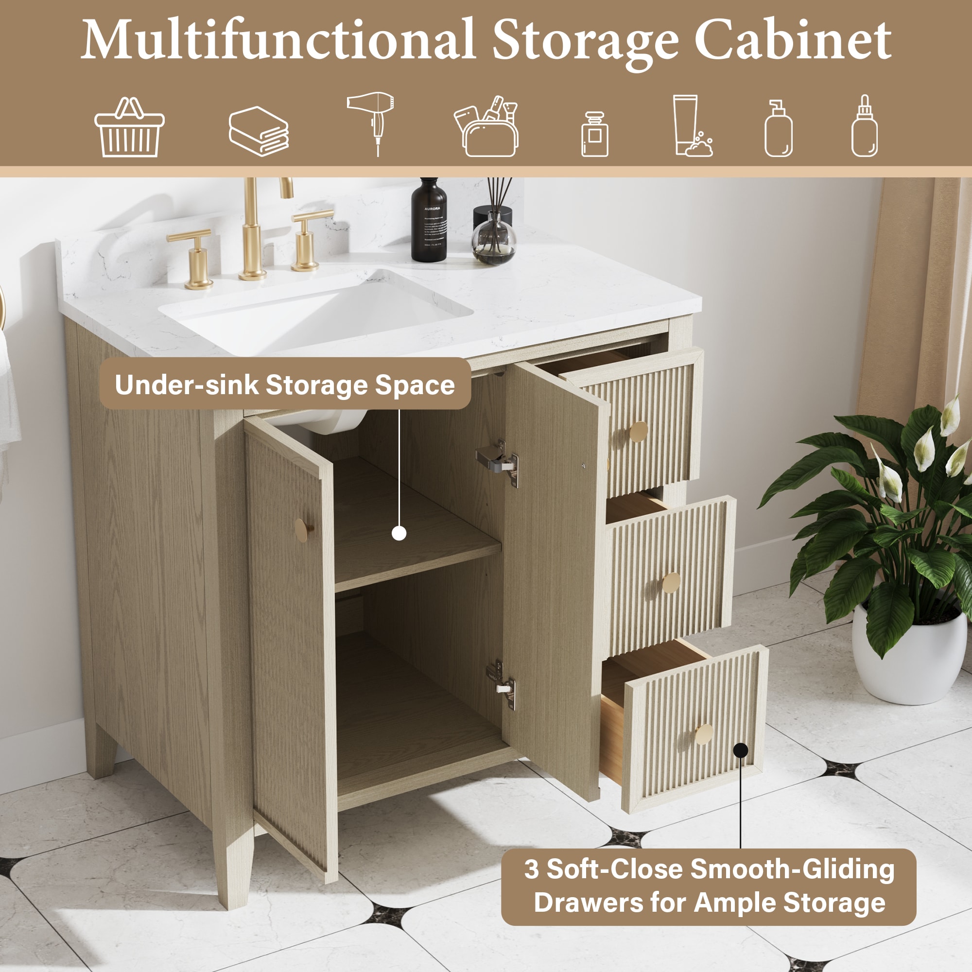 Forclover Solid ASH Wood 36-in ASH Undermount Single Sink Bathroom ...