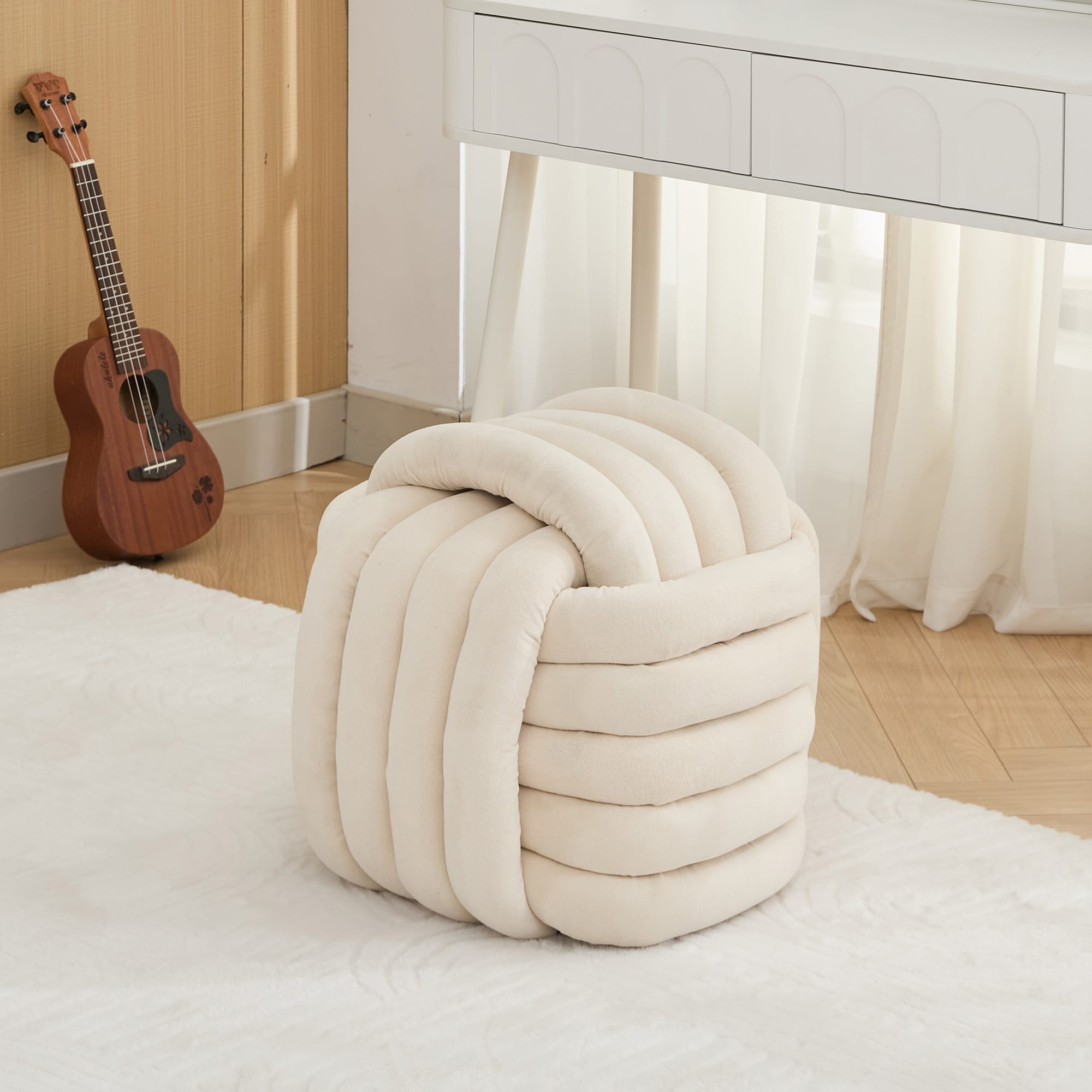 GDFStudio Chenille Fabric Modern Knot Design Ottoman Makeup Stool ...