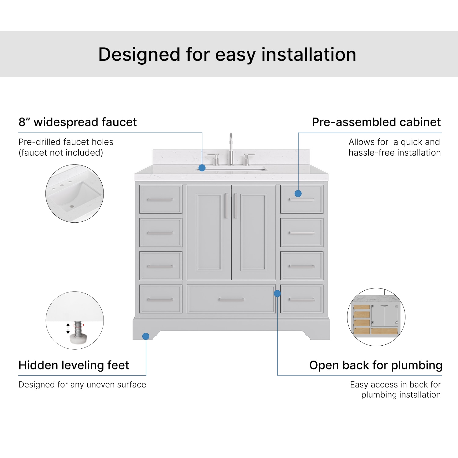 ARIEL Stafford 42-in Gray Undermount Single Sink Bathroom Vanity with ...