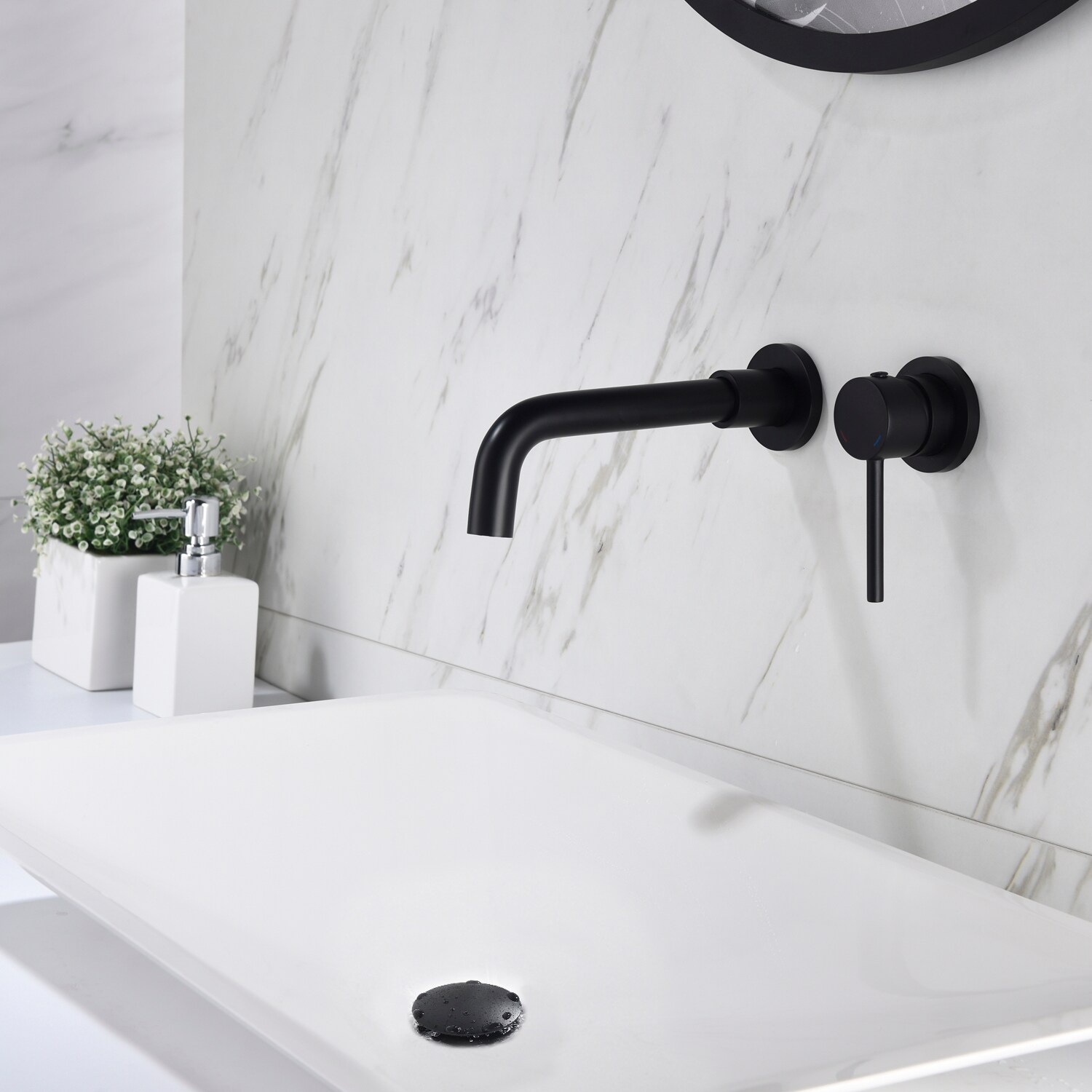 LOVMOR Wall Mounted Single Handle Bathroom Sink Faucet with Pop-Up ...