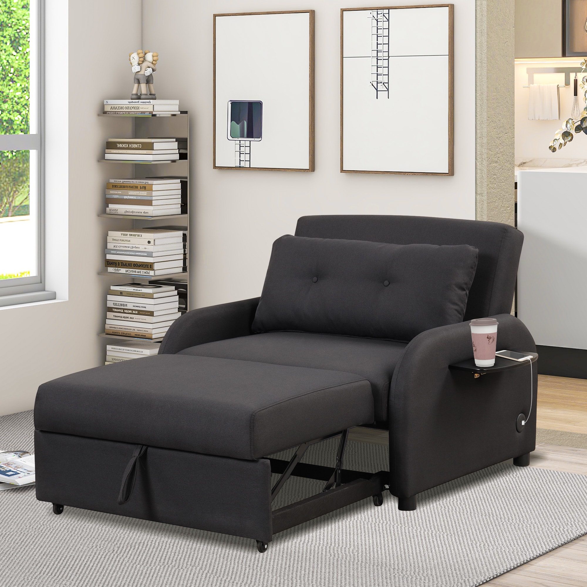 Mondawe Black Linen Upholstered Powered Reclining Recliner at Lowes.com