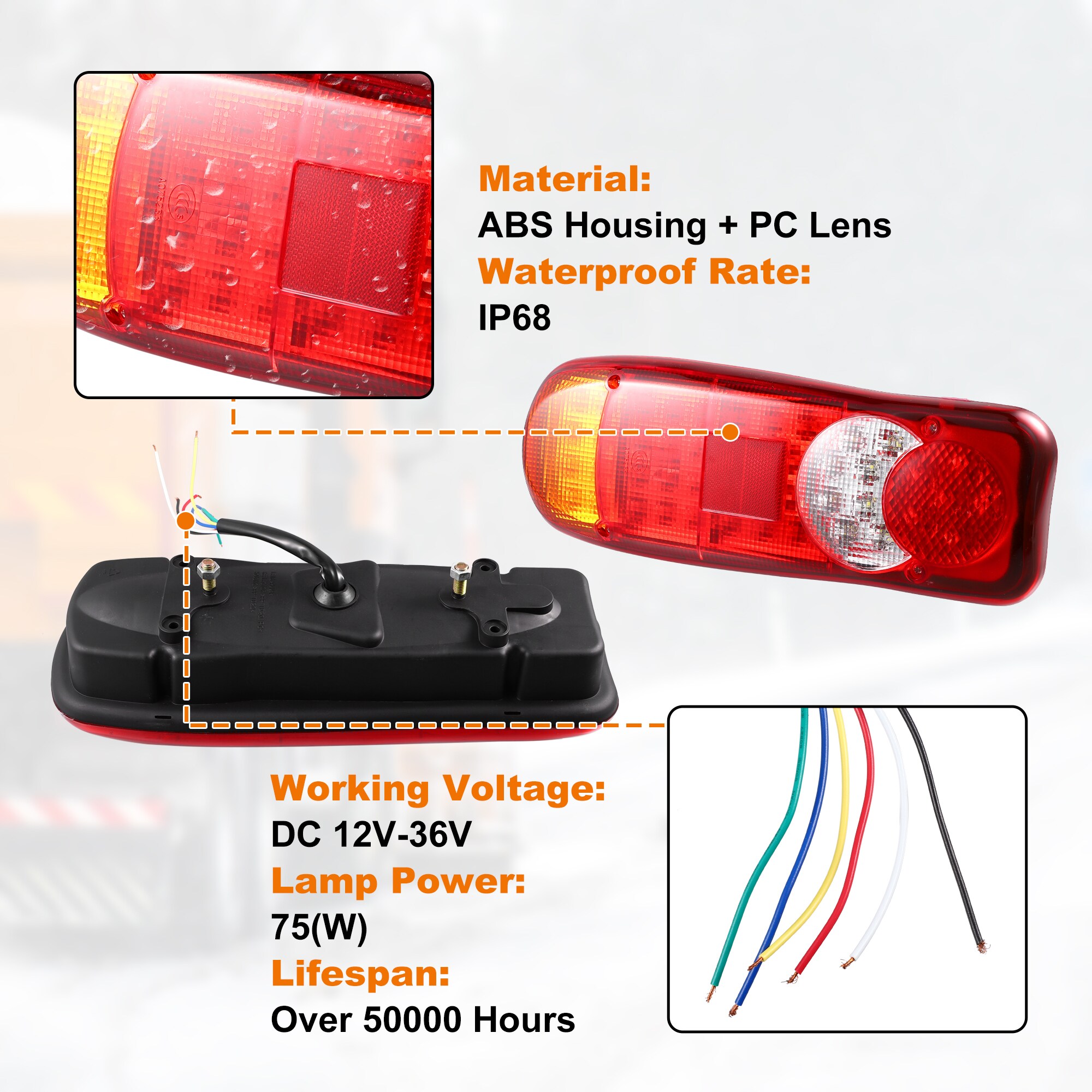 Unique Bargains 46 LED Trailer Lights 12V-36V Turn Signal Brake Tail ...