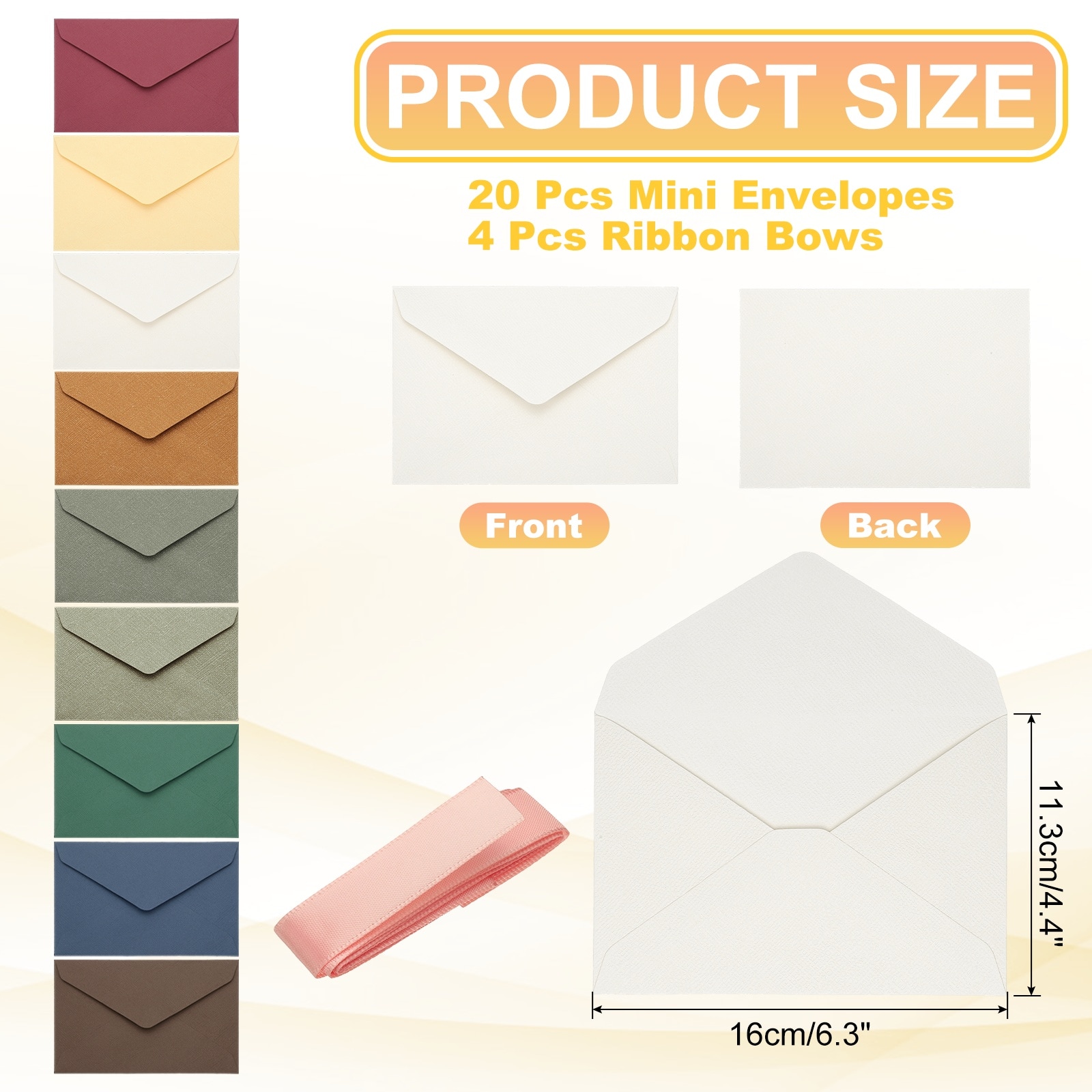 Unique Bargains 20pcs Greeting Card Envelopes with Ribbon Bow 6.3inch x ...