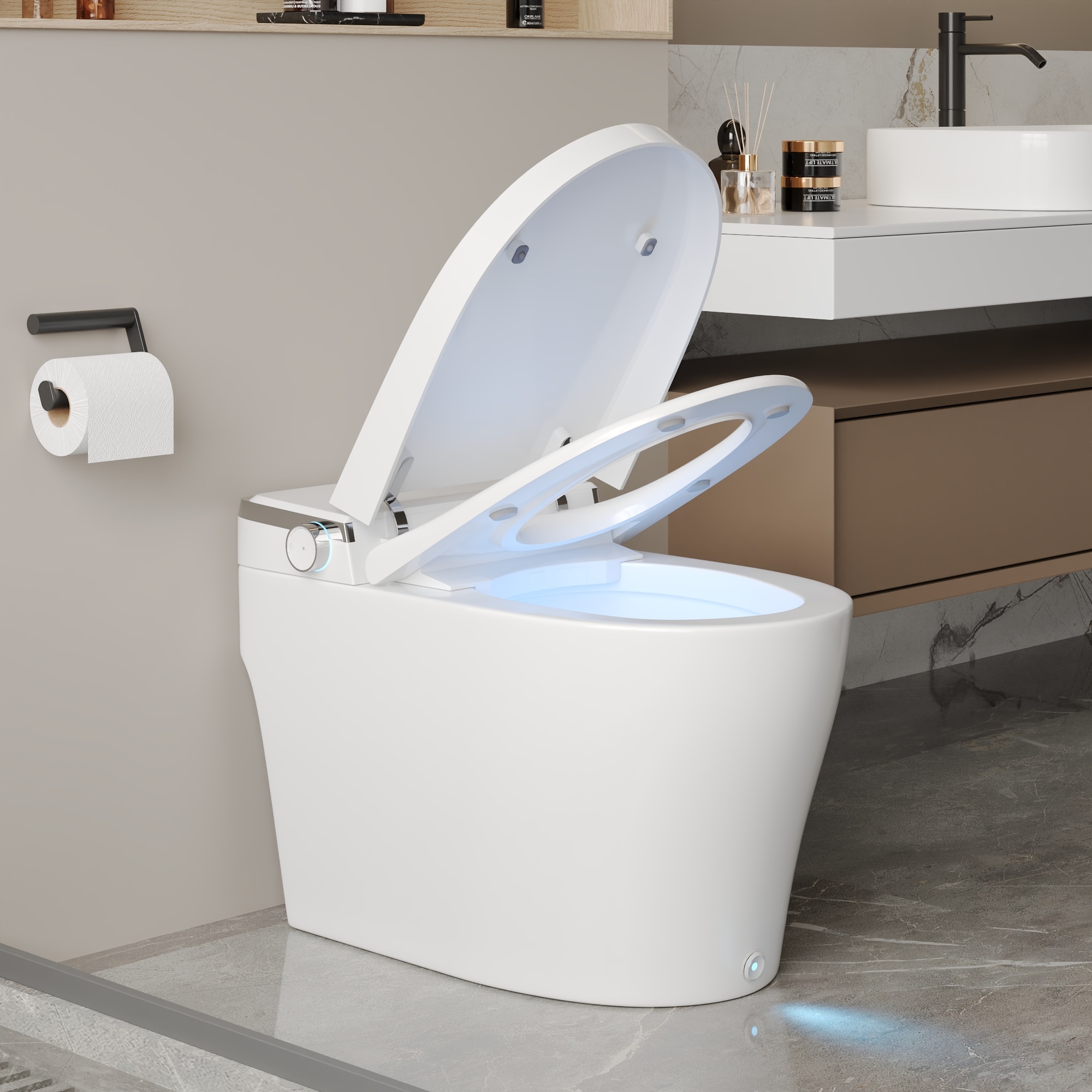 DeerValley White Touchless Flush Elongated Standard Height Smart Soft ...