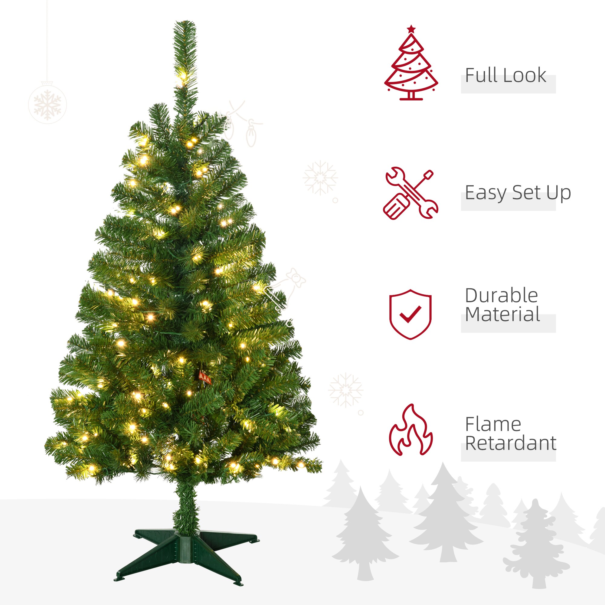 Upsimples 4FT Green Artificial Christmas Tree 208 Tips with 100 LEDs 2 ...