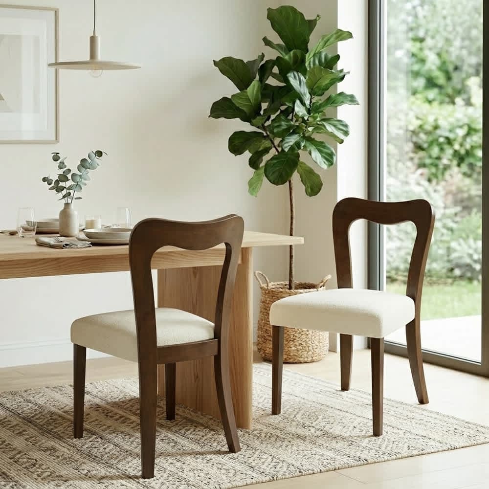 Coolbibila Set of 2 Walnut Rubberwood Armless Dining Chairs with Open ...