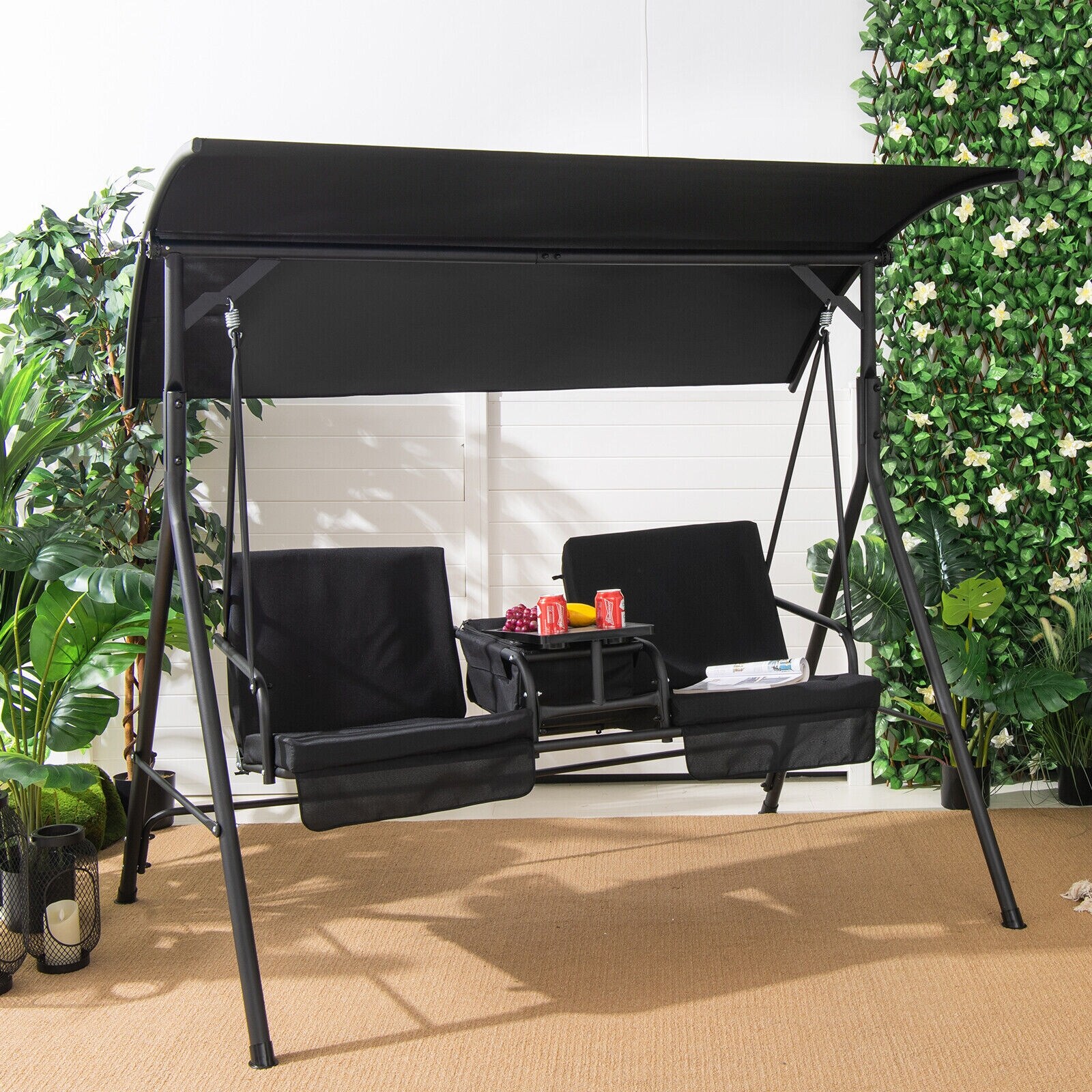 Slickblue 2 Person Steel Outdoor Porch Swing with Cushioned Seats ...