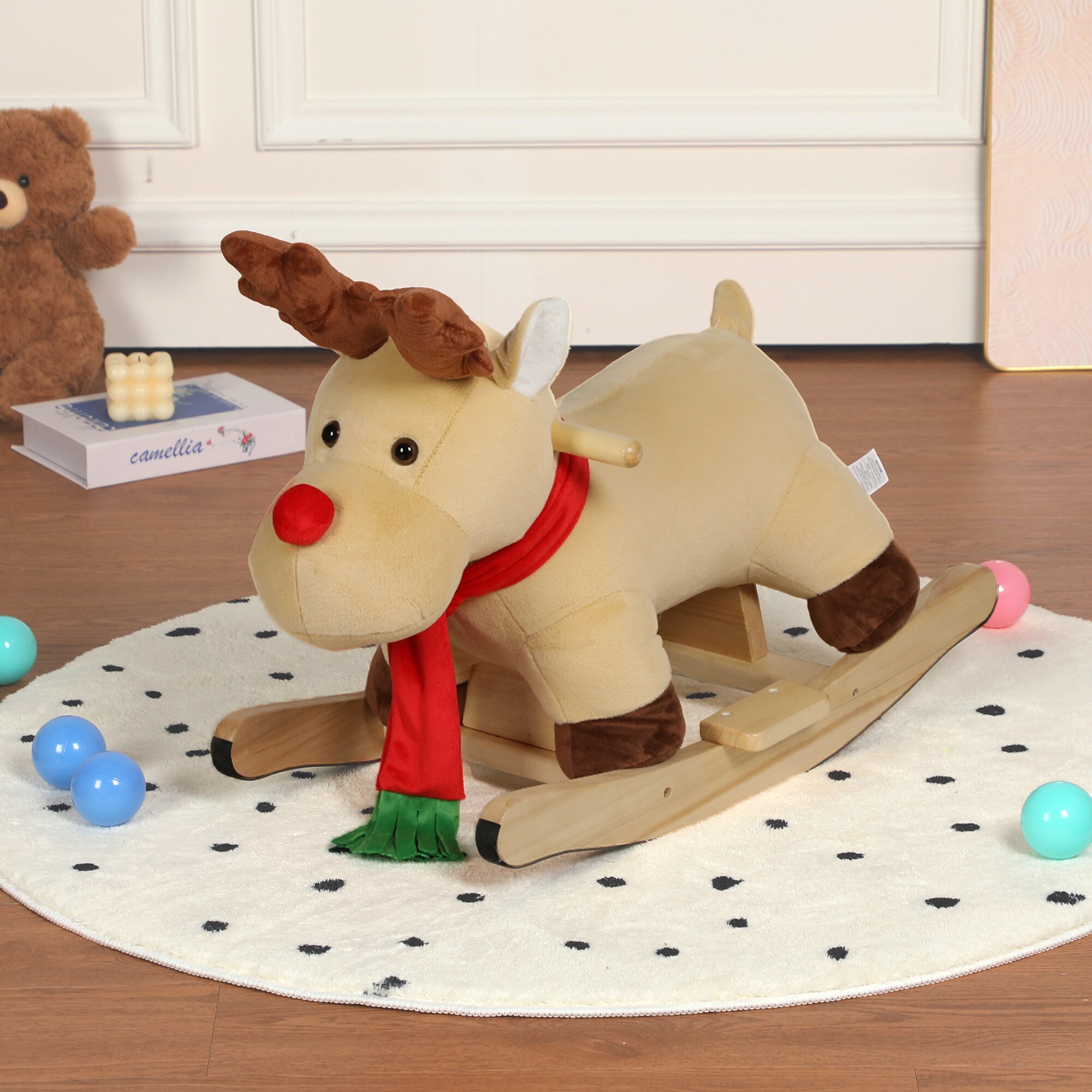 LUXEYARD Kids Ride-On Rocking Horse Toy with Lullaby Song Moose Rocking ...