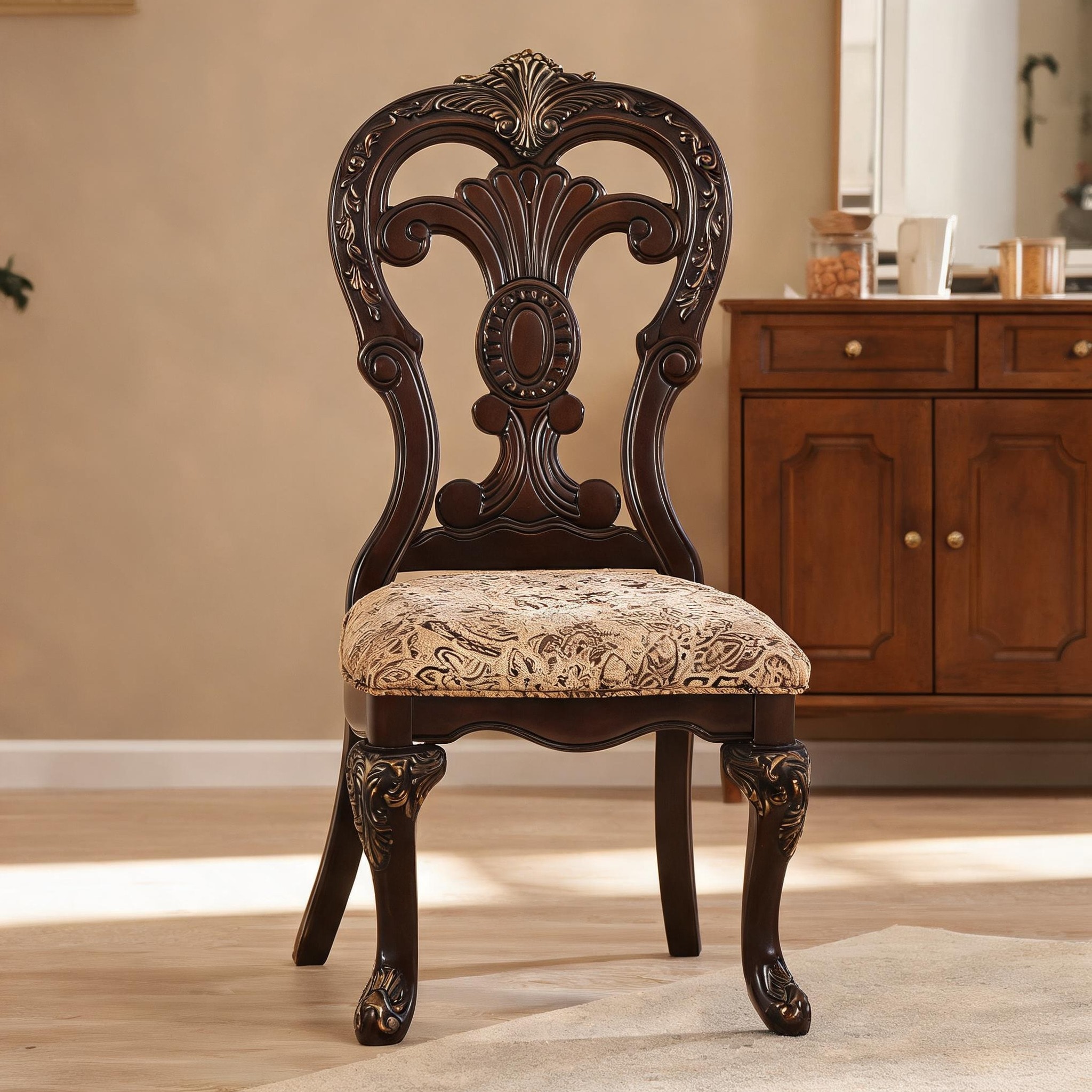Naturefalls Traditional 2-Piece Side Chair Set Cherry Wood Frame with ...