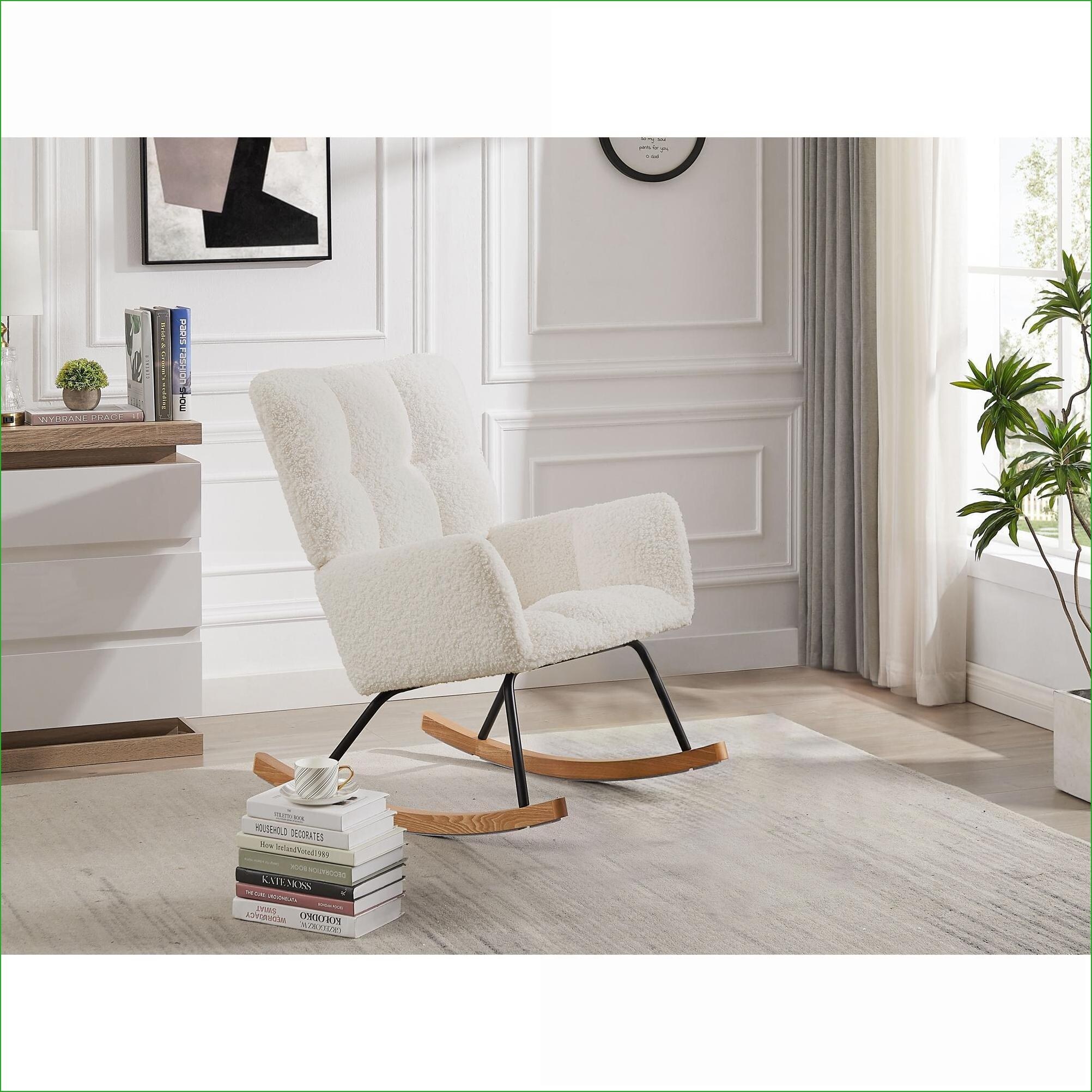 Watnature Off-white Upholstered High Back Rocking Accent Chair for ...
