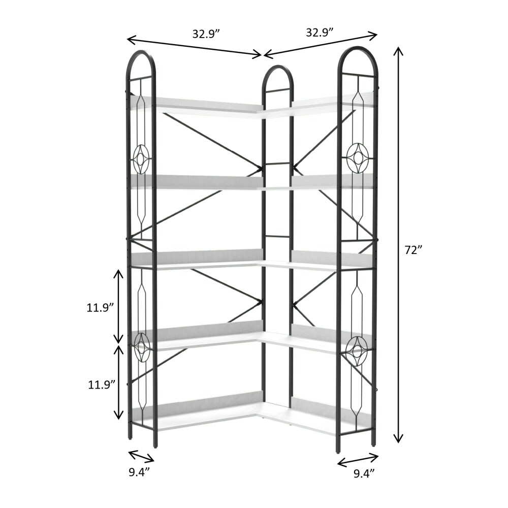 Wooakway 5-Tier Corner Bookshelf Large Freestanding Shelving Units With ...