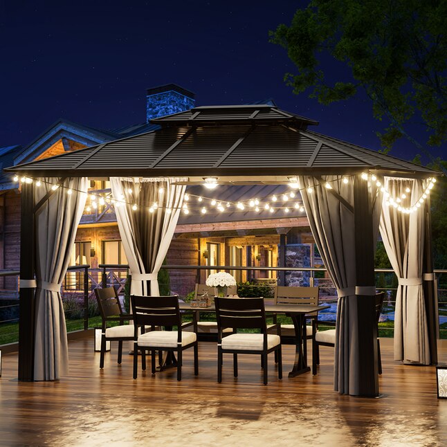 AOXUN 12-ft x 10-ft metal gazebo Gray Metal Rectangle Screened Gazebo ... AOXUN 12-ft x 10-ft metal gazebo Gray Metal Rectangle Screened Gazebo ...