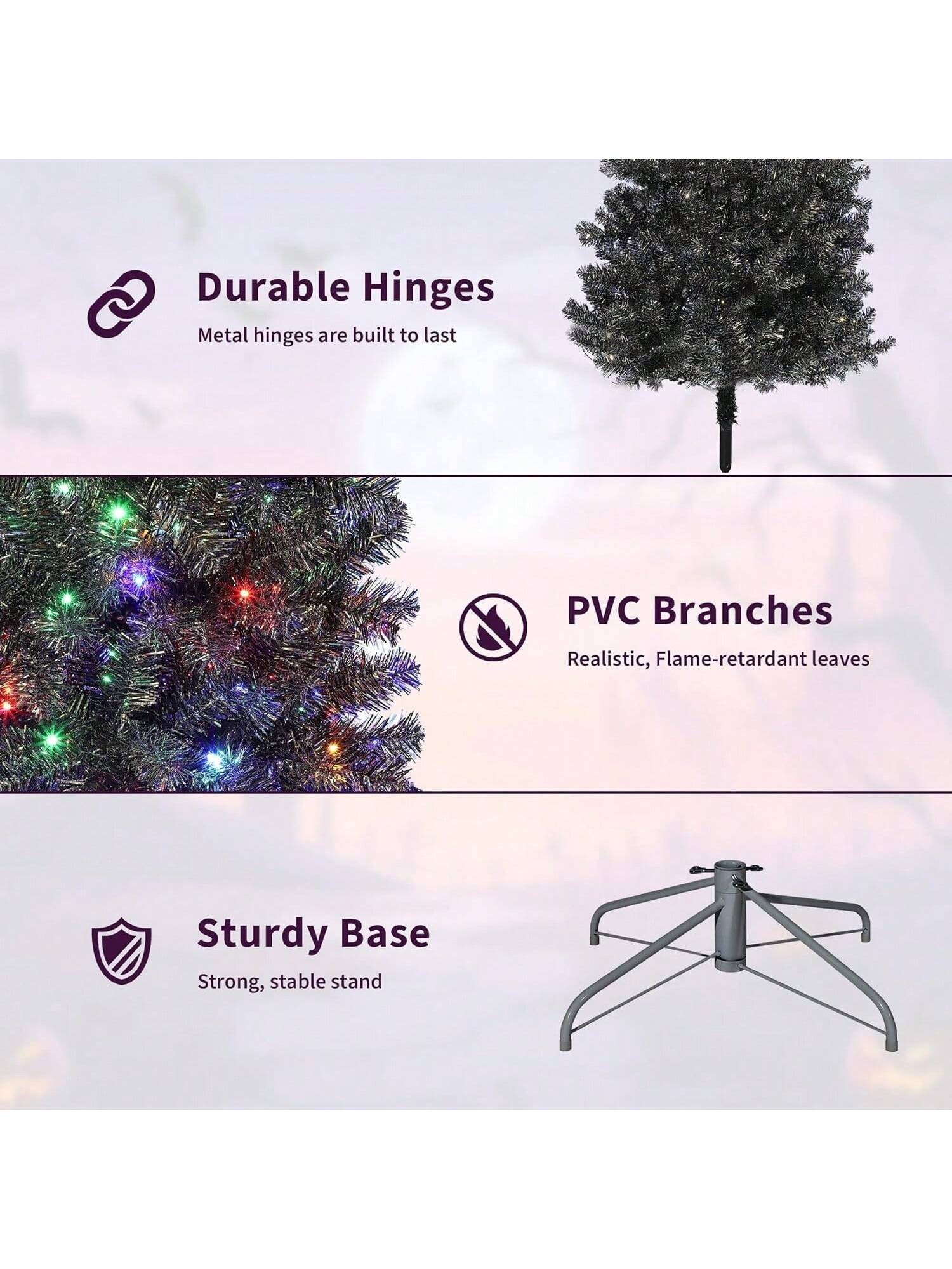 Qeetex 7Ft Christmas Tree Black Artificial Pencil Christmas Tree With ...