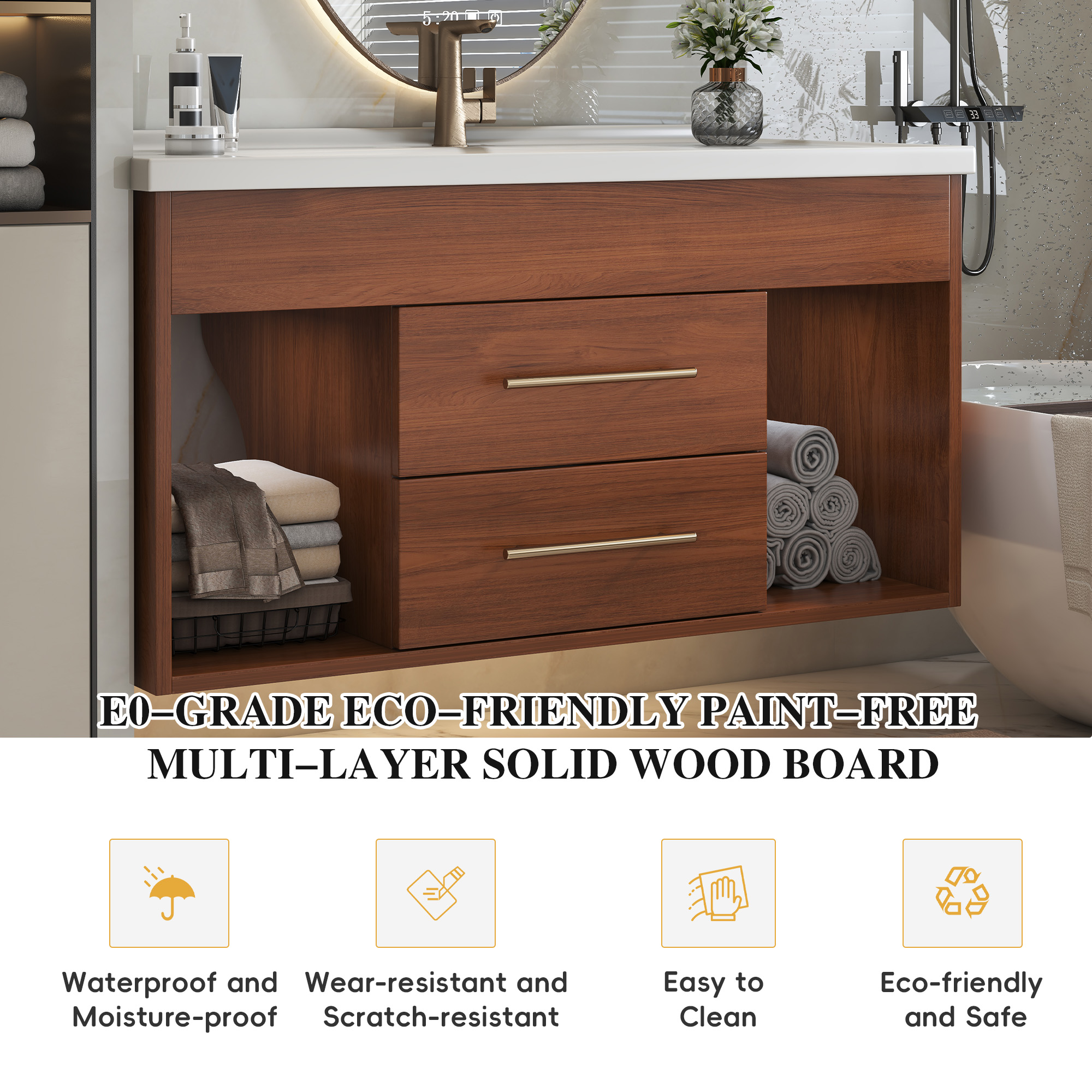 Forclover Modern 35.4-in Walnut Undermount Single Sink Bathroom Vanity ...