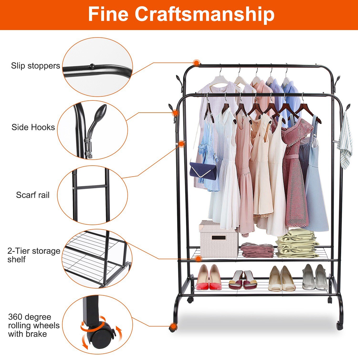 Fun Orange Black Steel Clothing Rack FUNSNCC12 at Lowes.com