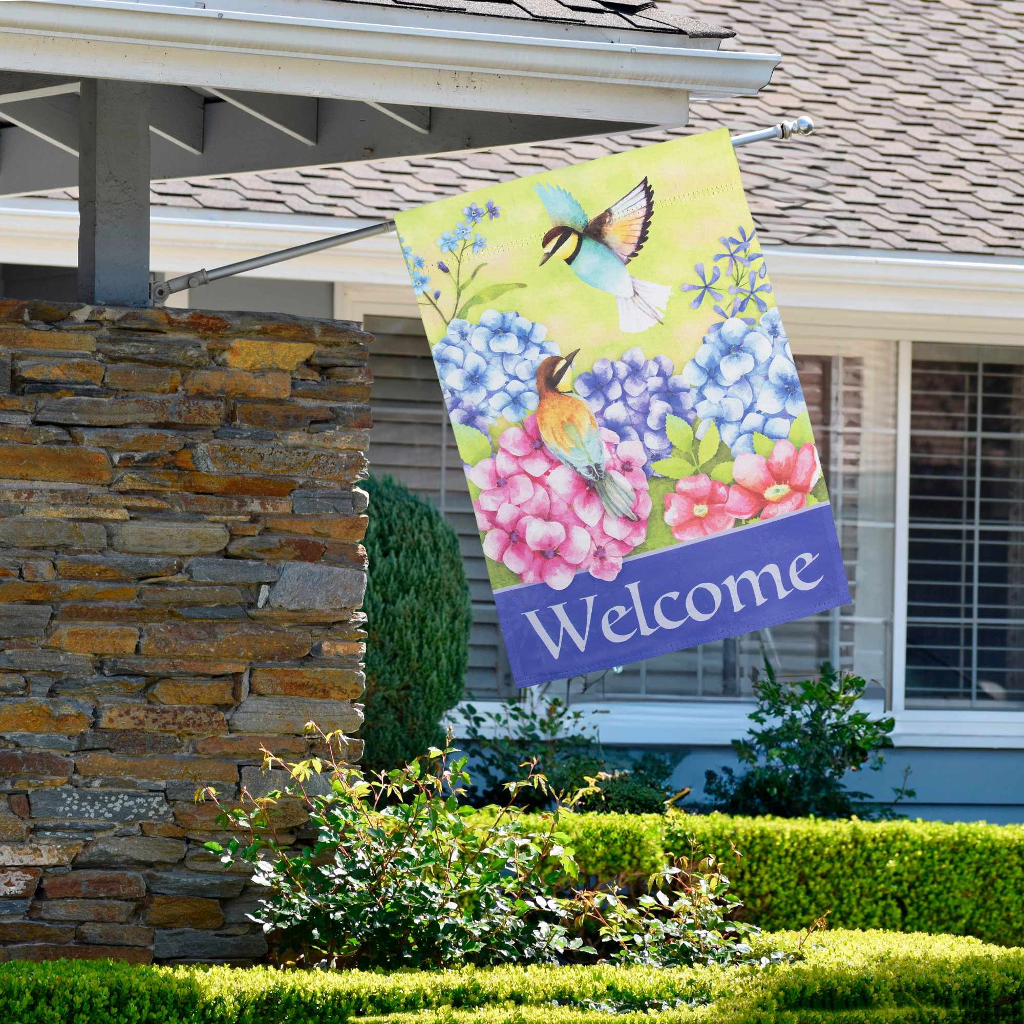 Northlight Welcome Floral Hummingbird Outdoor House Flag 28 inch x 40 ...