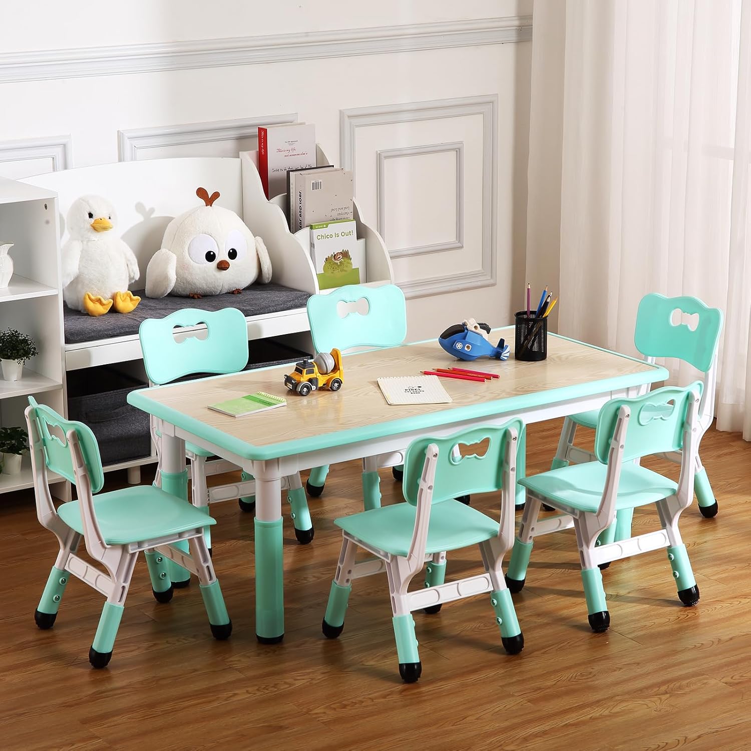 Garvee Kids Table and Chairs Set Adjustable Toddler Desk with Graffiti ...