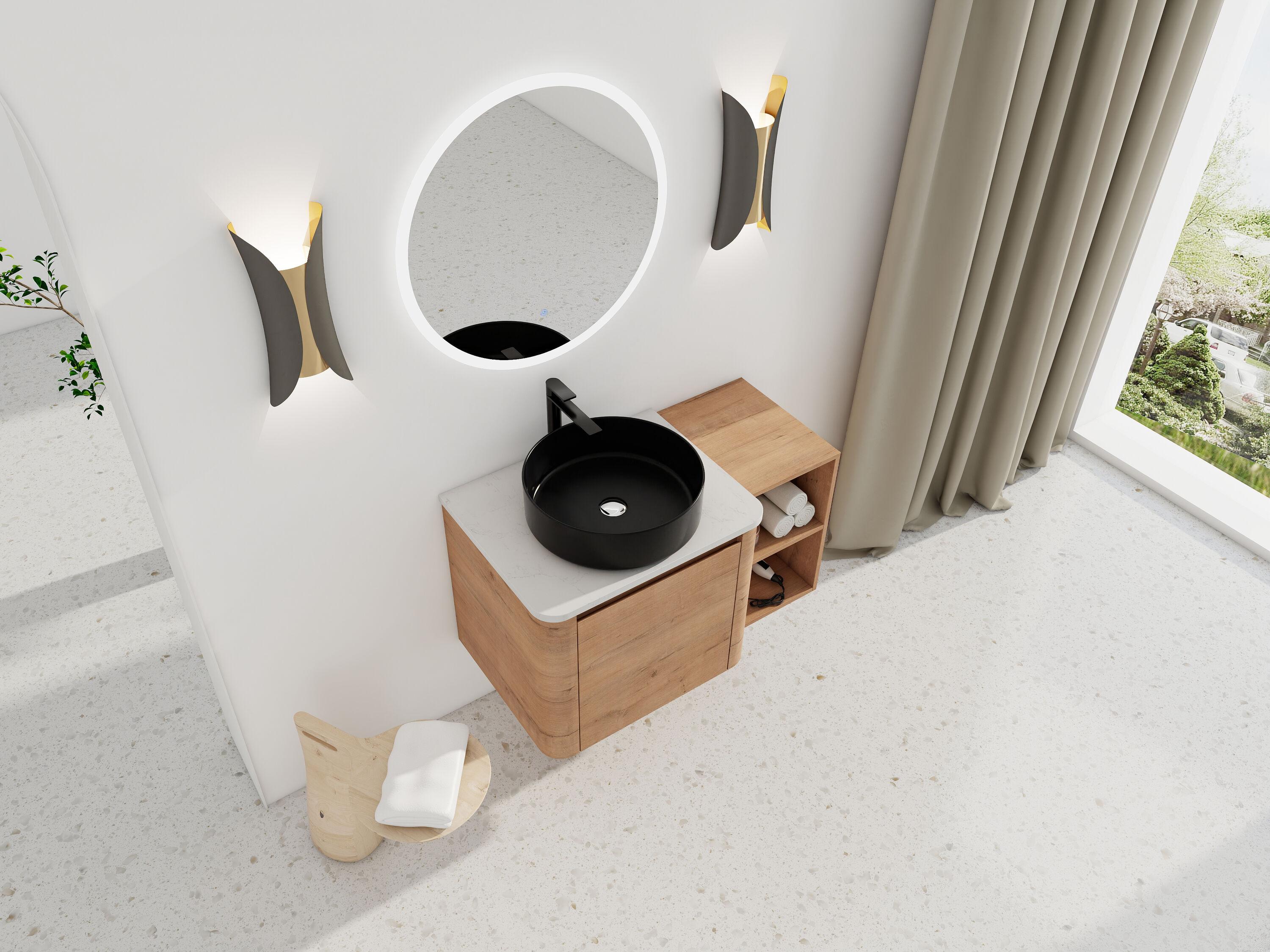 Tatayosi 36 inches Wall-Mounted Bathroom Vanity With Ceramic Art Sink ...