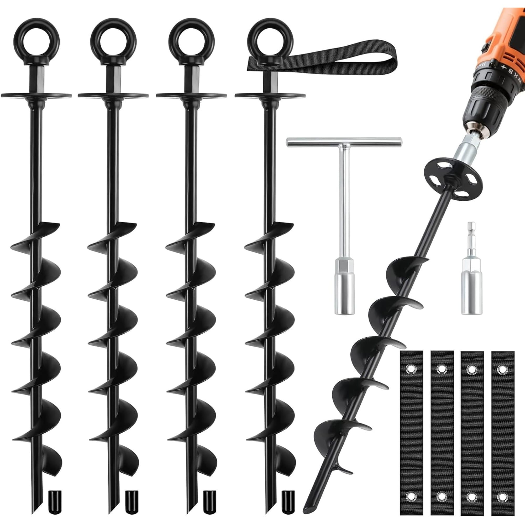 Angel Sar 4 Pack Heavy Duty Ground Anchor Kit with Straps Wrenches ...