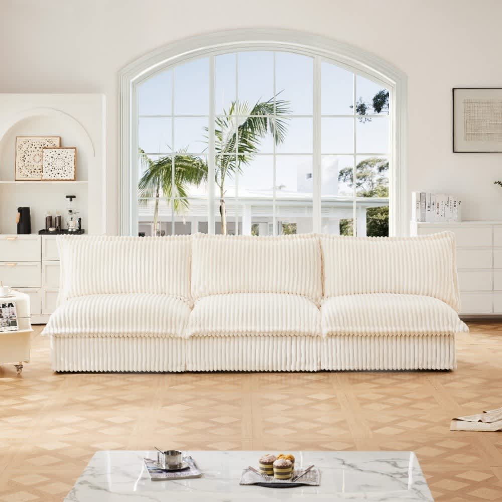 Coolbibila Upholstered Sectional Sofa Modern 3-Seater Armless Sectional ...