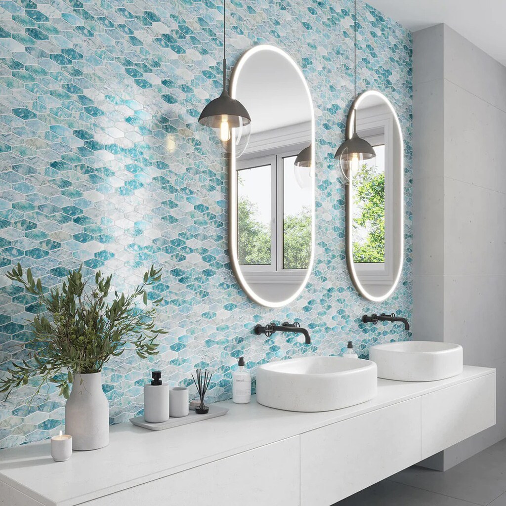 Apollo Tile Verre Aqua 36-in x 36-in Matte Glass Mosaic Floor and Wall ...