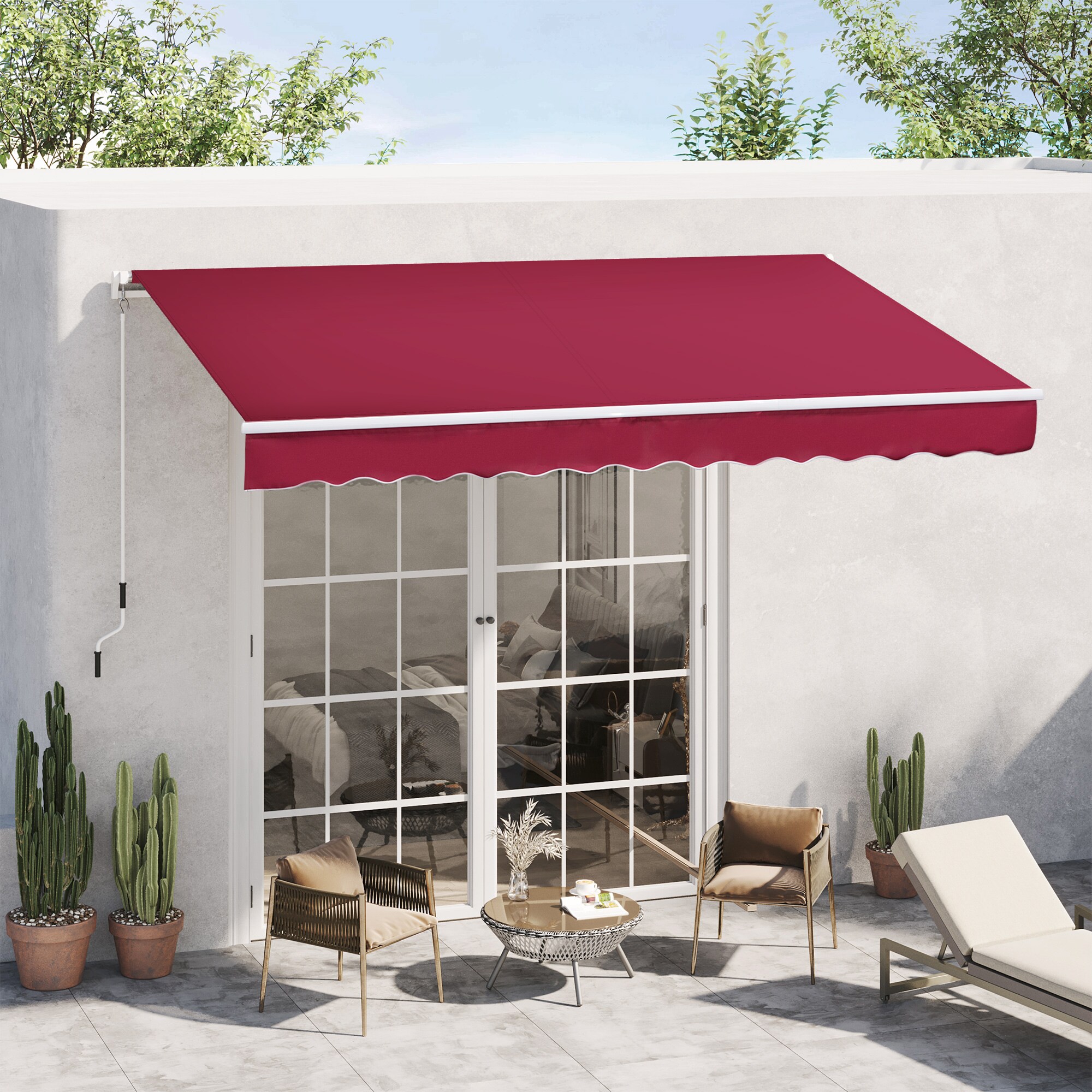 Outsunny 12' x 8' Patio Awning Canopy Retractable Sun Shade Shelter ...