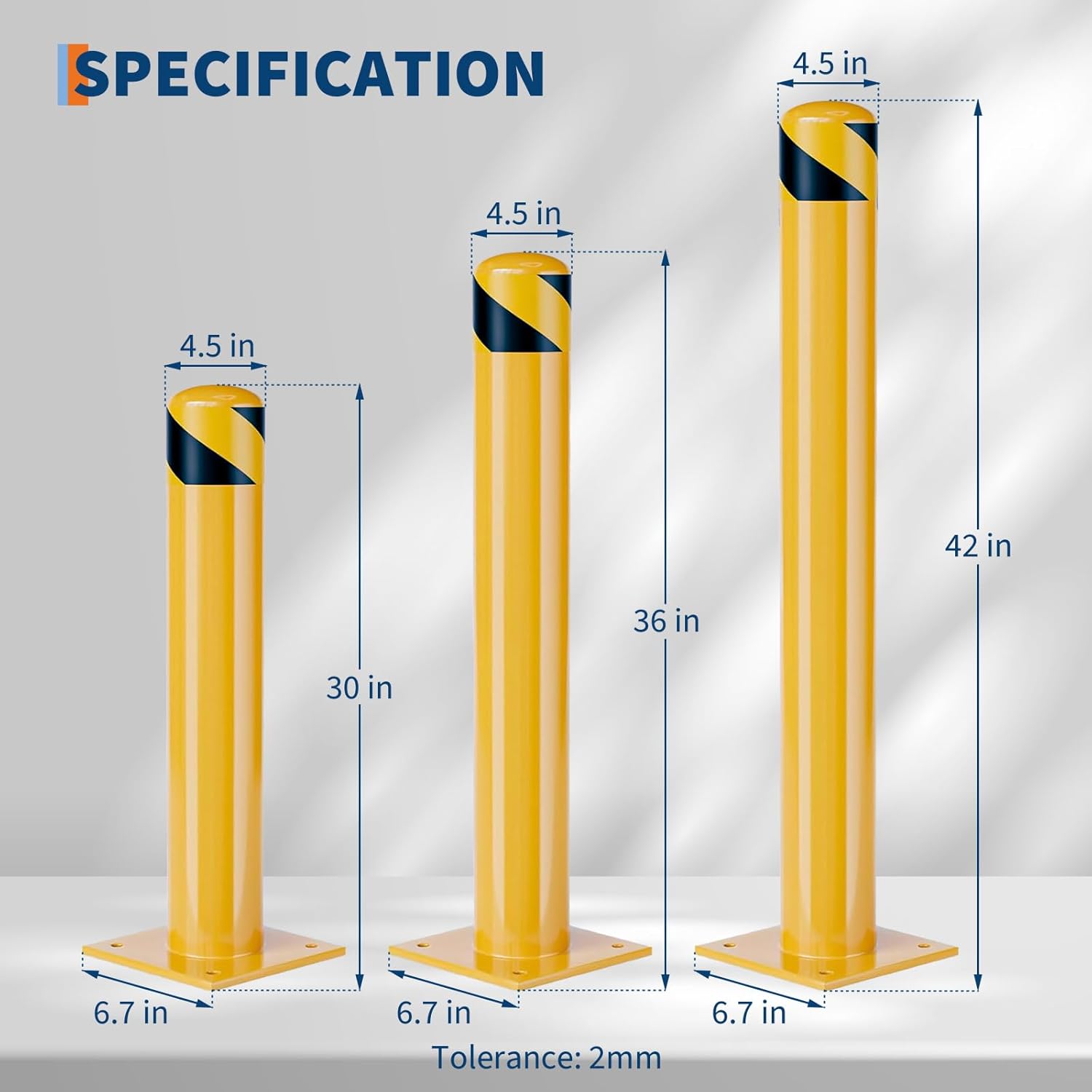 Garvee 6 Pack 36inch Safety Bollards Anchored Yellow Steel Bollards ...