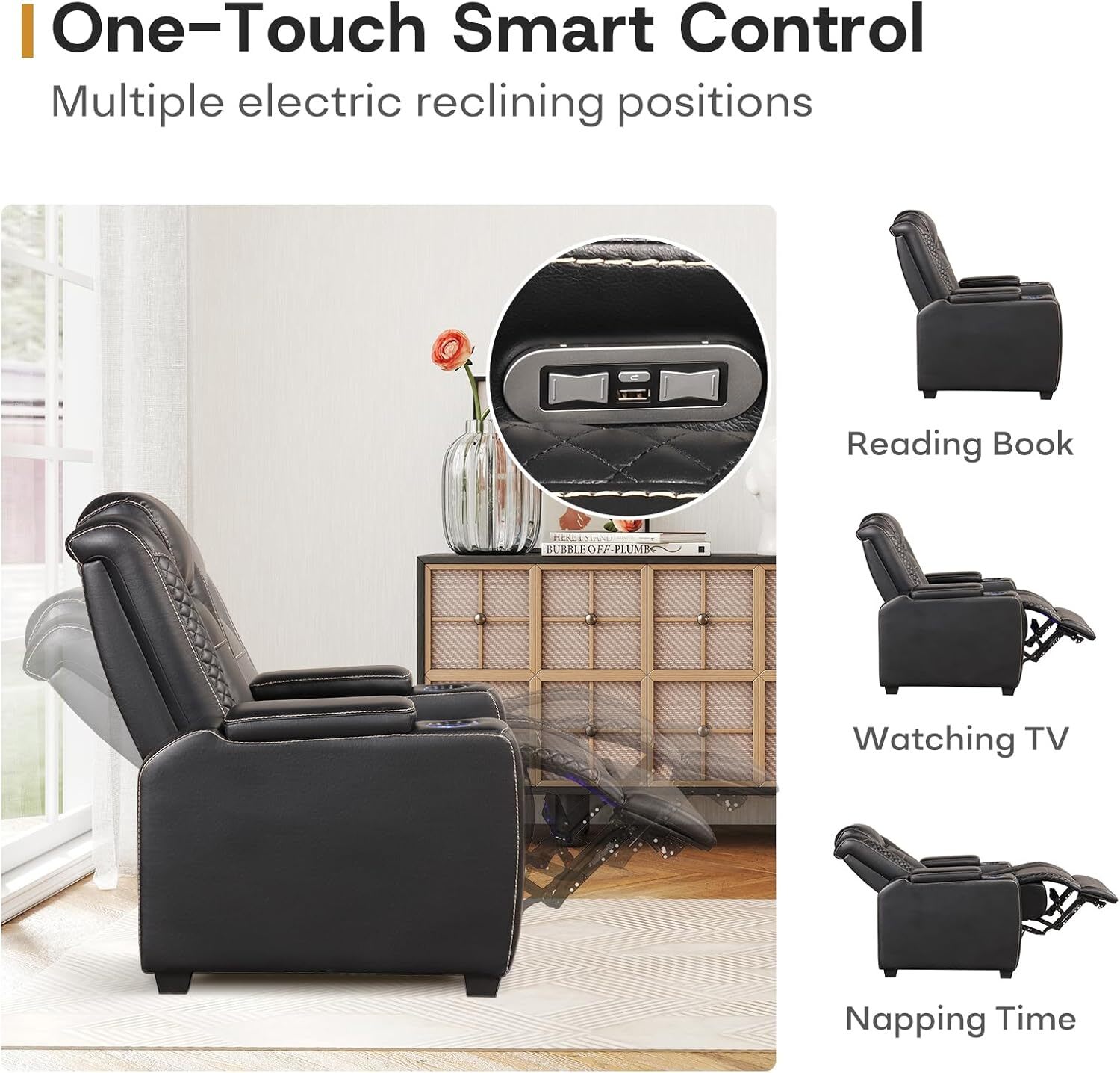 Canmov Power Controlled Electric Recliner with Adjustable Headrest LED ...