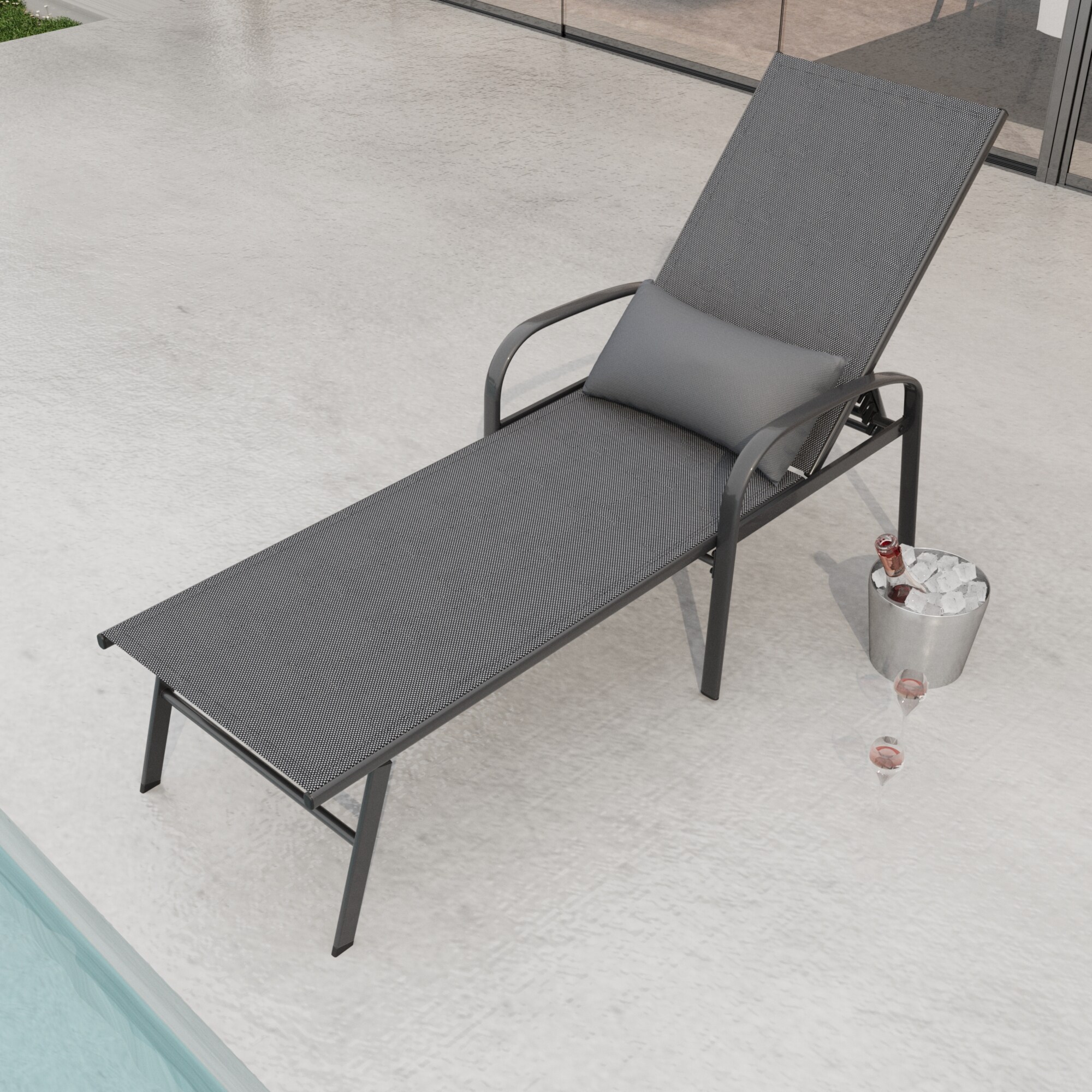 Nestfair Outdoor Patio Swimming Pool Lounge Set of 2 Gray Steel Frame ...