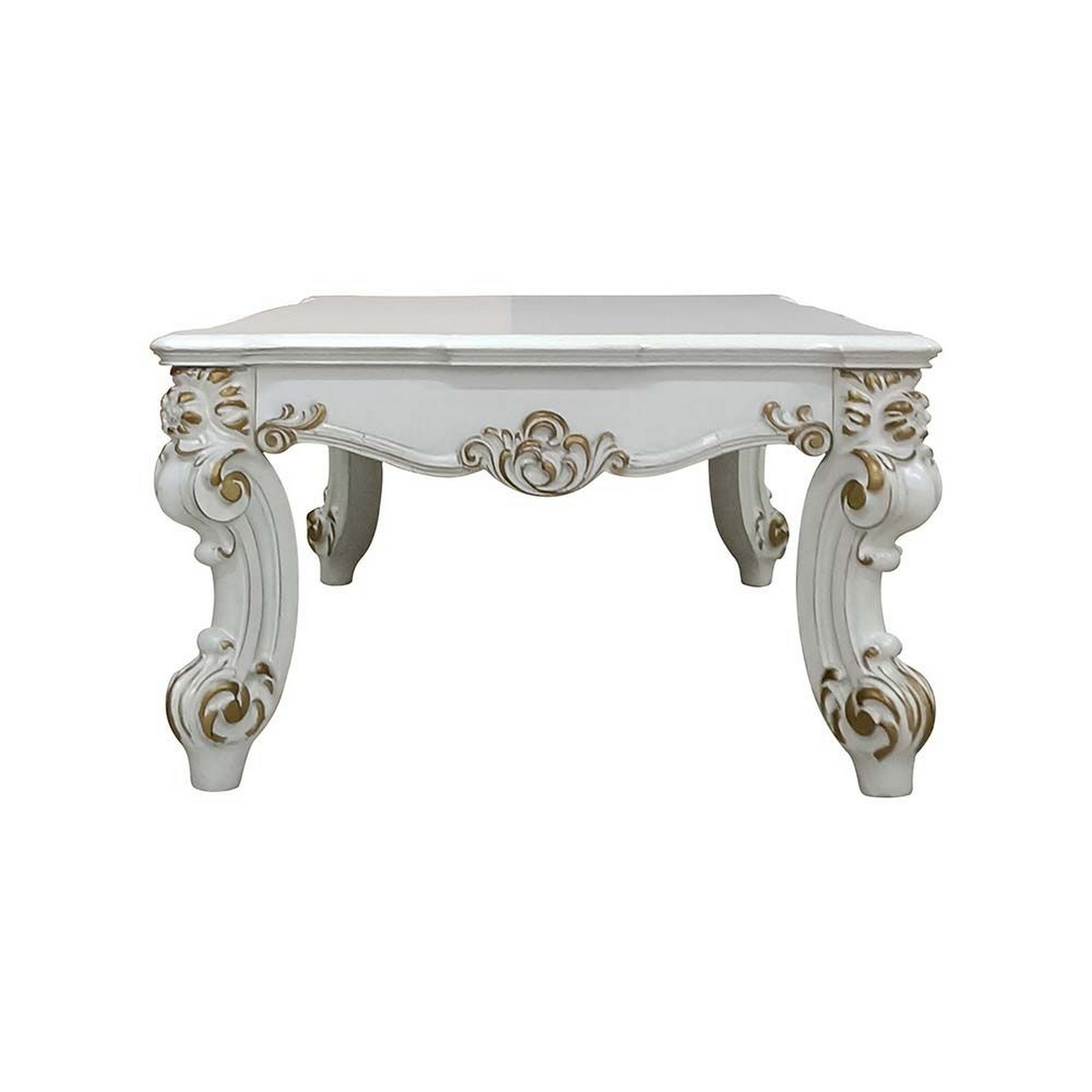 Benzara Jess 53 in. White and Gold Rectangle Wood Coffee Table with ...