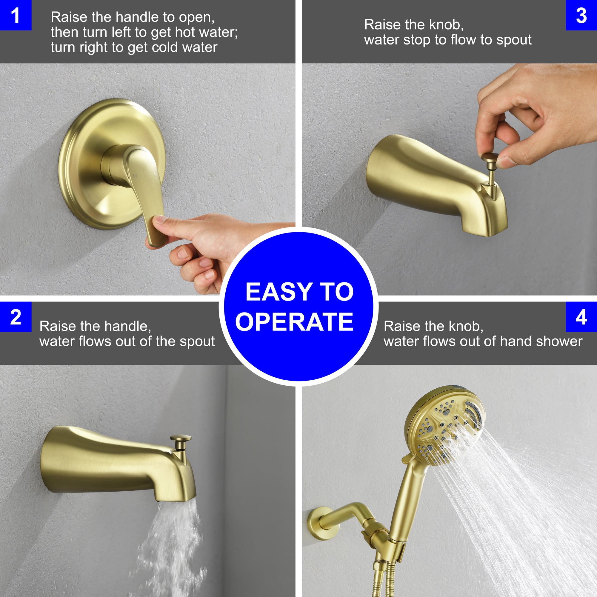 Boyel Living Brushed Gold 9 Function ABS Handheld Shower Head with cUPC ...