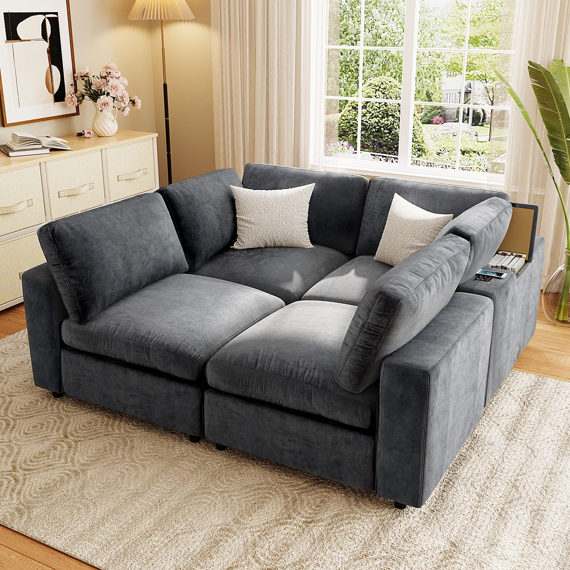 ModernLuxe Assembly Required 113inch Upholstered Modular Sofa with ...