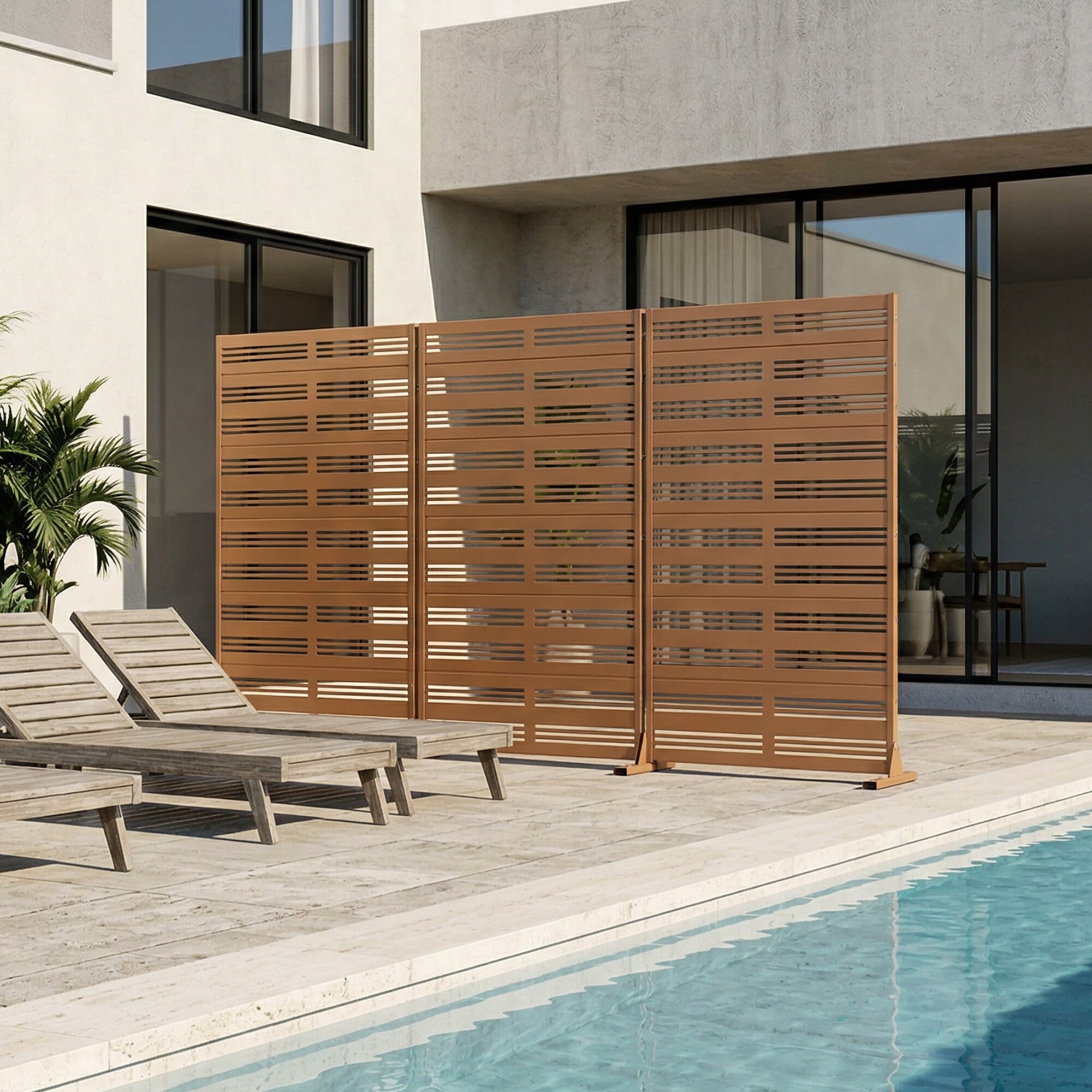 Wooakway 2 PCS Brown 72-in W x 35-in H Metal Outdoor Privacy Screen for ...