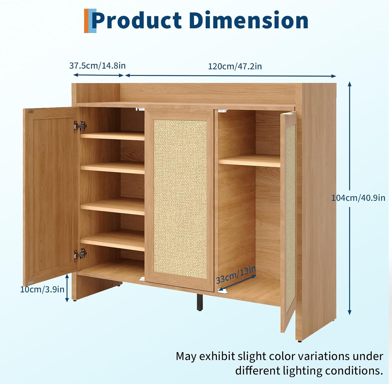 GAOMON Rattan door shoe cabinet 47 inch large wood entryway shoe ...