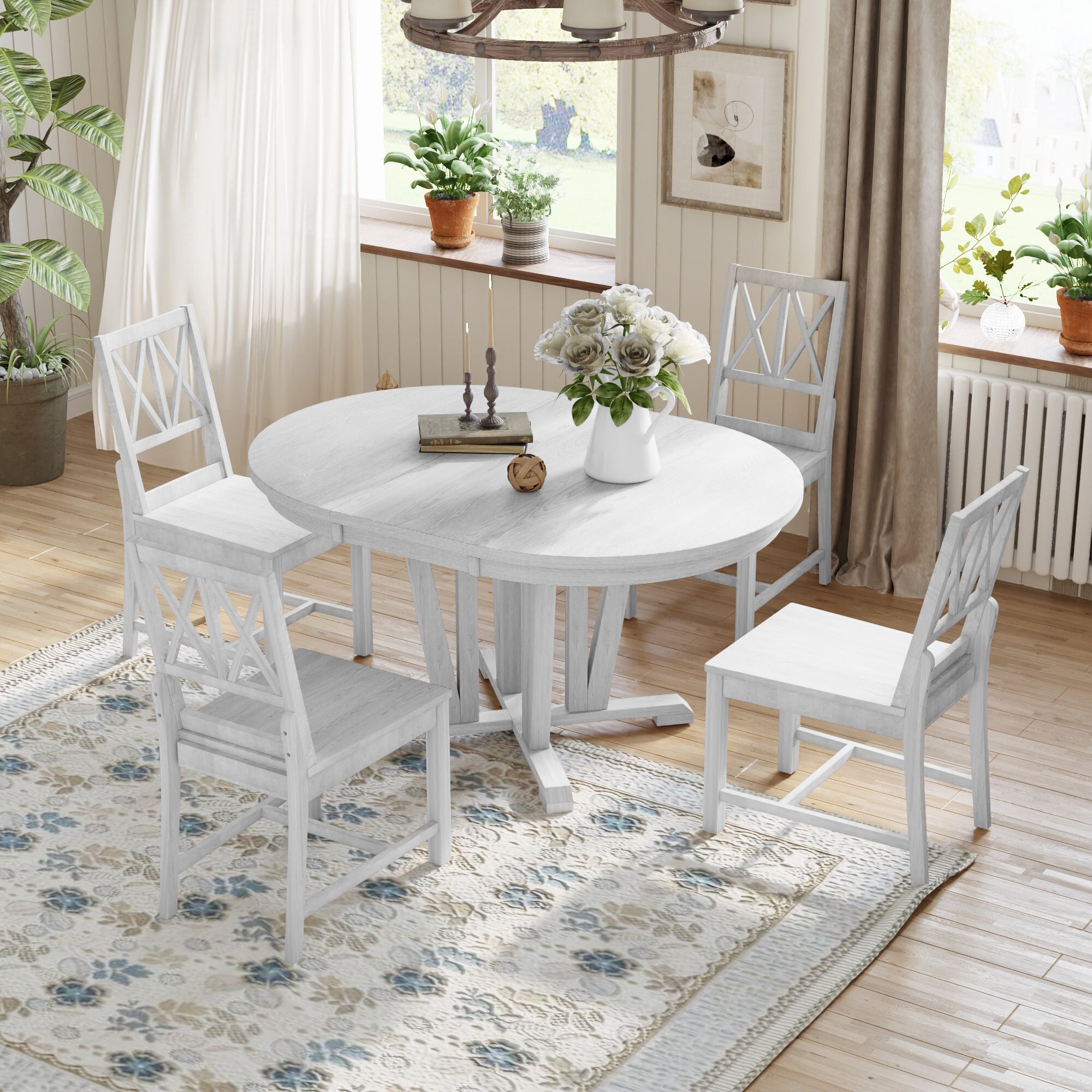 ModernLuxe Rustic 5-Piece Extendable Dining Table Set Gray Contemporary ...