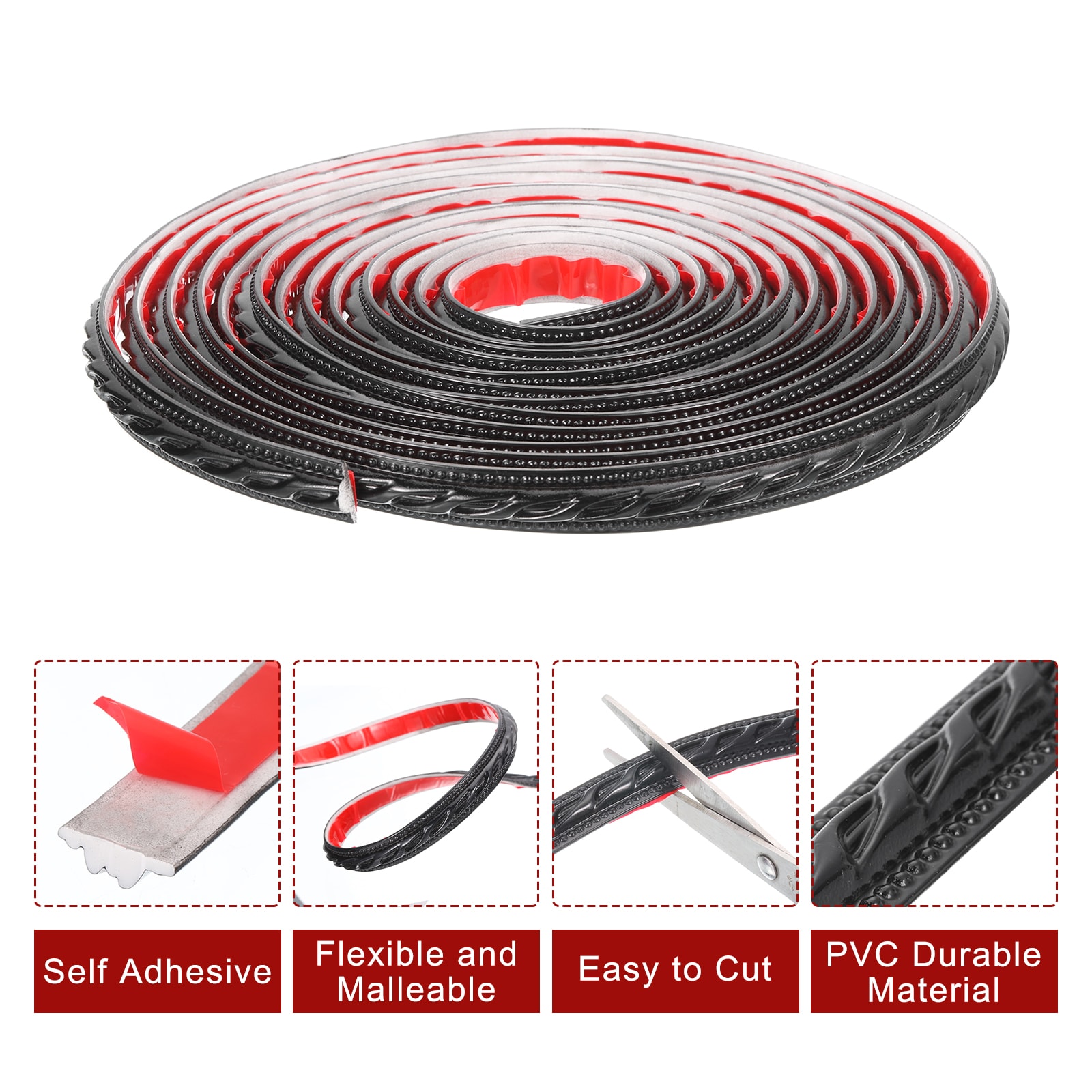 Unique Bargains Flexible Wall Molding Trim 0.6 x 16.4 Ft Peel and Stick ...
