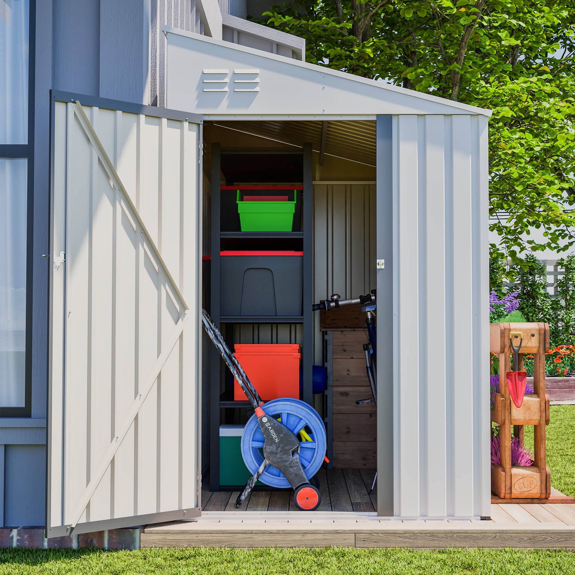 Boho Havens White 4x7 FT Lean To Storage Shed Heavy Duty Metal Outdoor ...