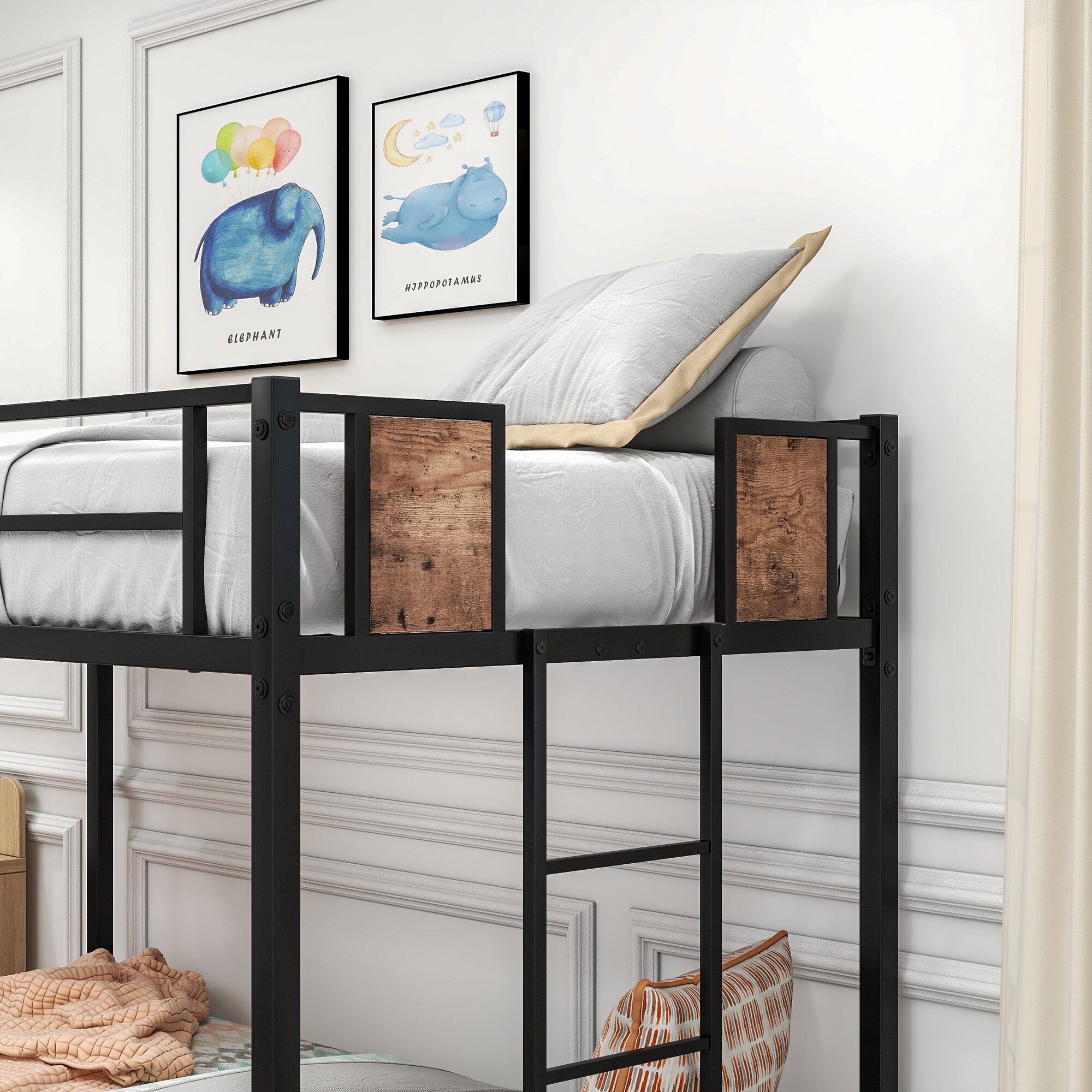 LOVMOR Twin Over Twin Size Metal Bunk Bed with Double Safety Guard ...