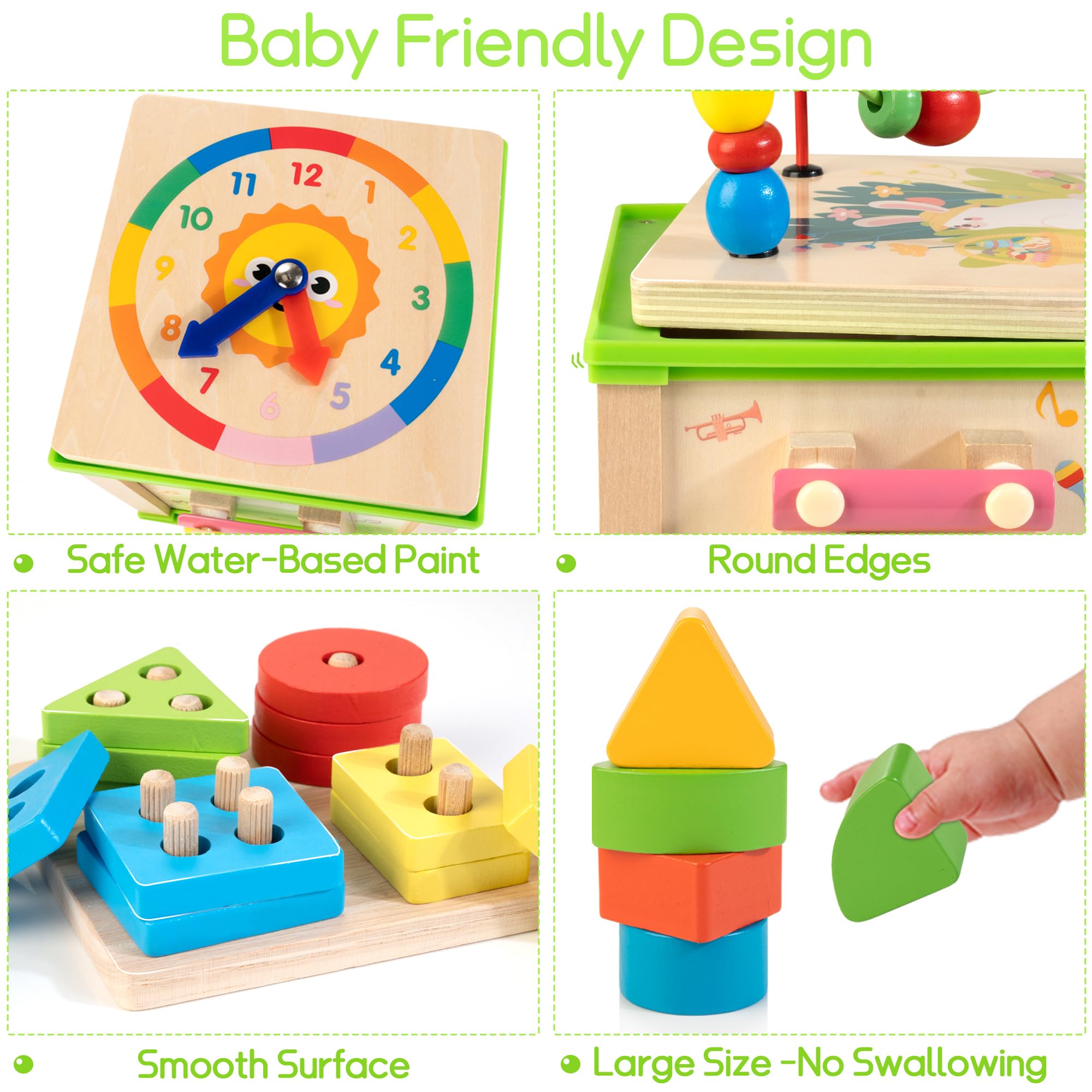 Etokfoks Wooden 7 in 1 Activity Cube Set for Toddlers 1 2 3 Years ...