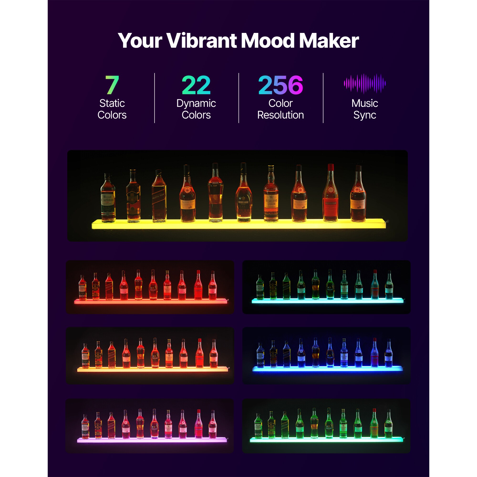 GIVIMO LED Lighted Liquor Bottle Display 1-Tier 60-in Whiskey Rack with ...