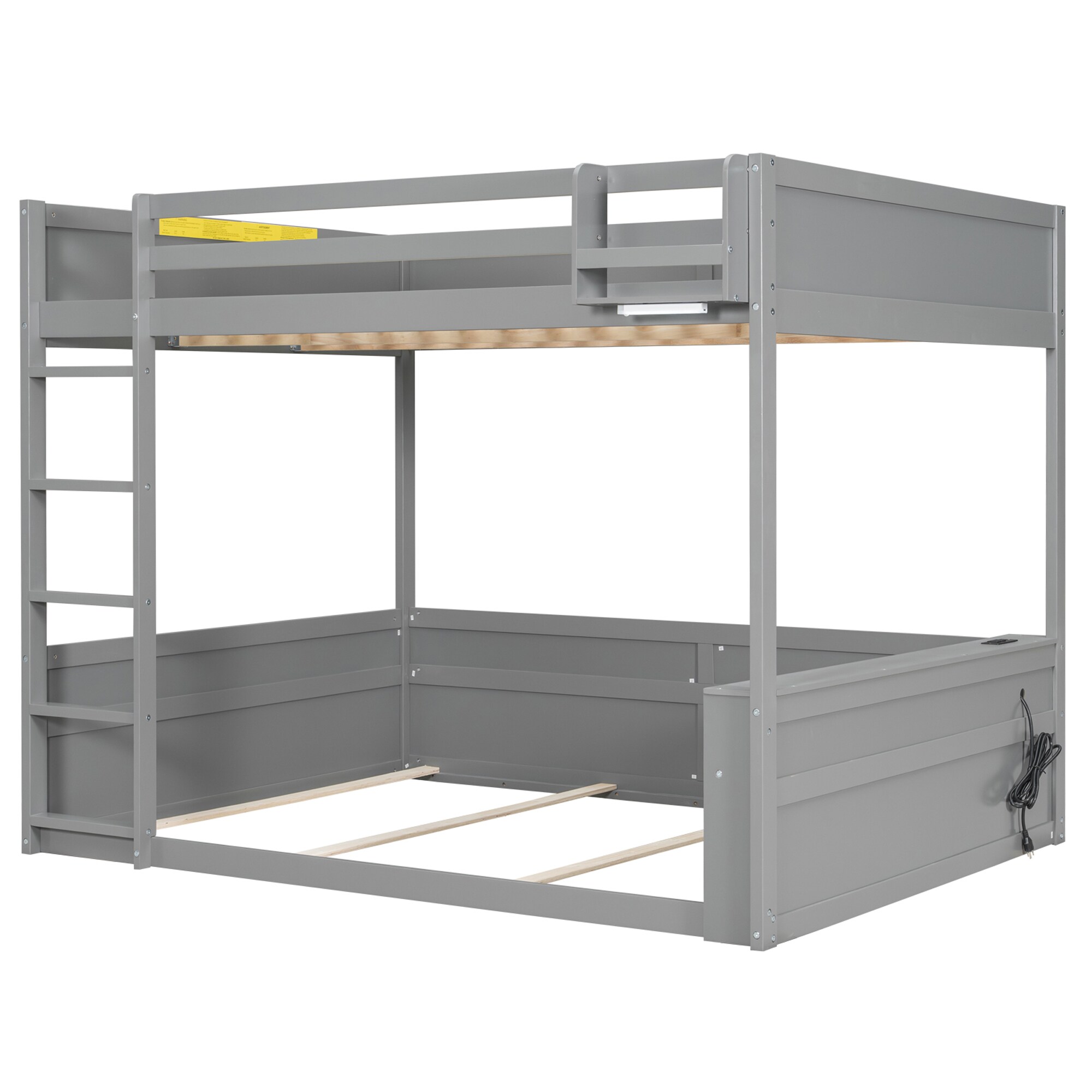 Nestfair Queen Size Wooden Bunk Bed with Built-in Shelves,Storage Box ...