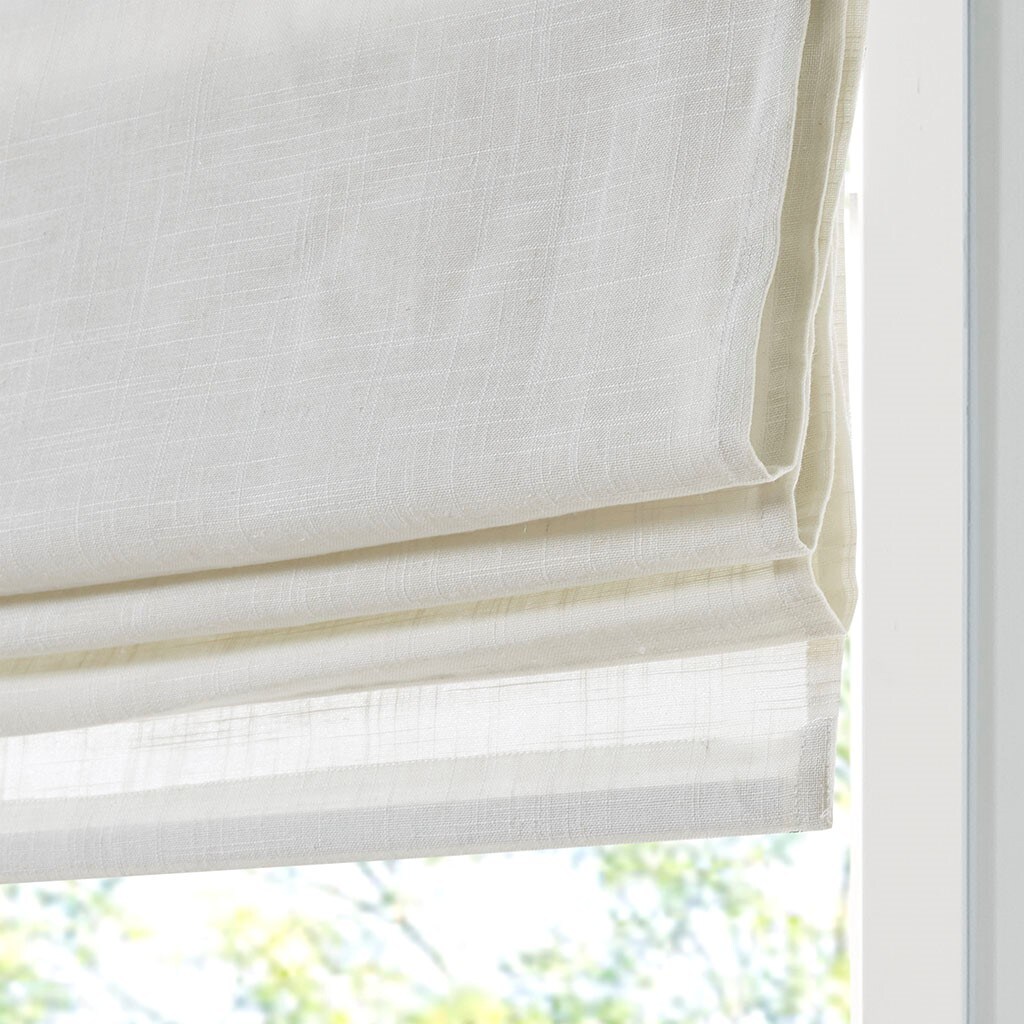 Gracie Mills Eulalie Cordless Lightweight Linen Blend Roman Shade in ...