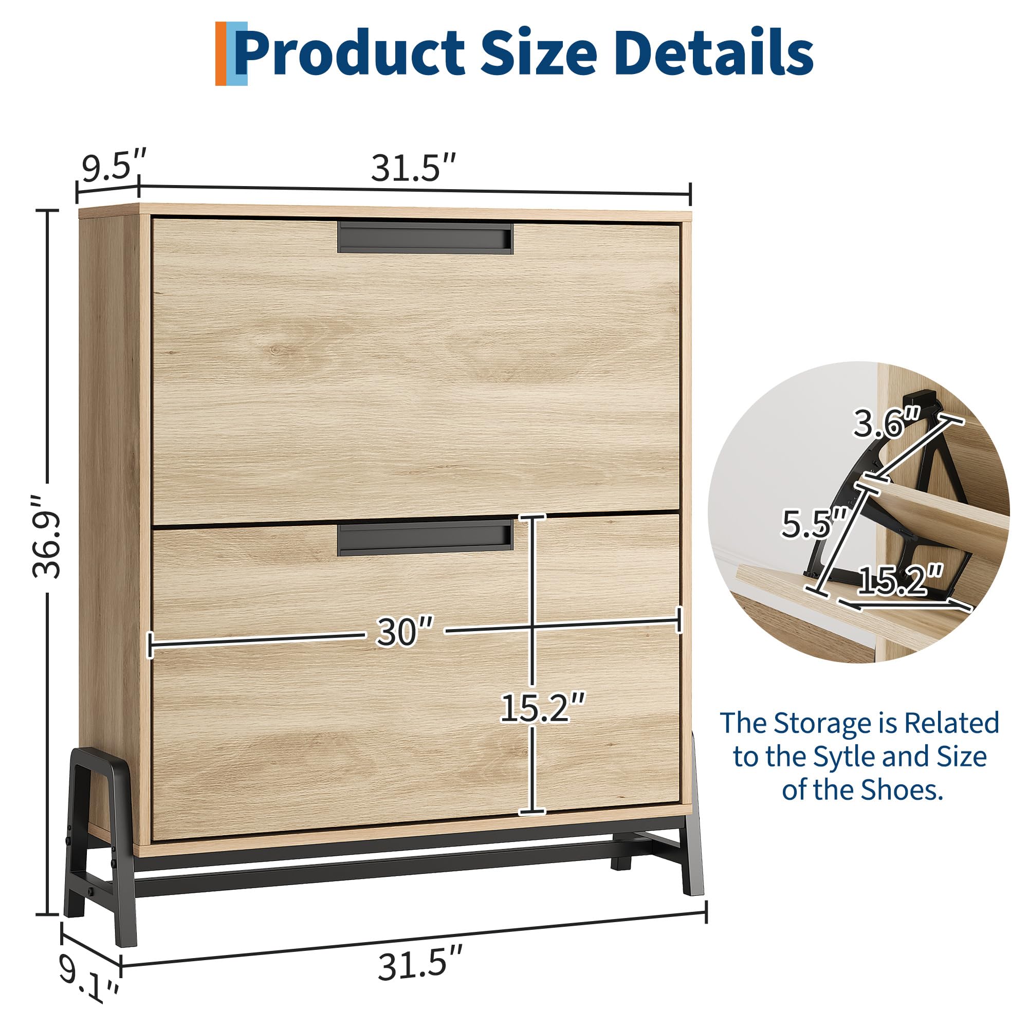 GarveeLife Shoe Storage Cabinet with 2 Flip Drawers Narrow Freestanding ...