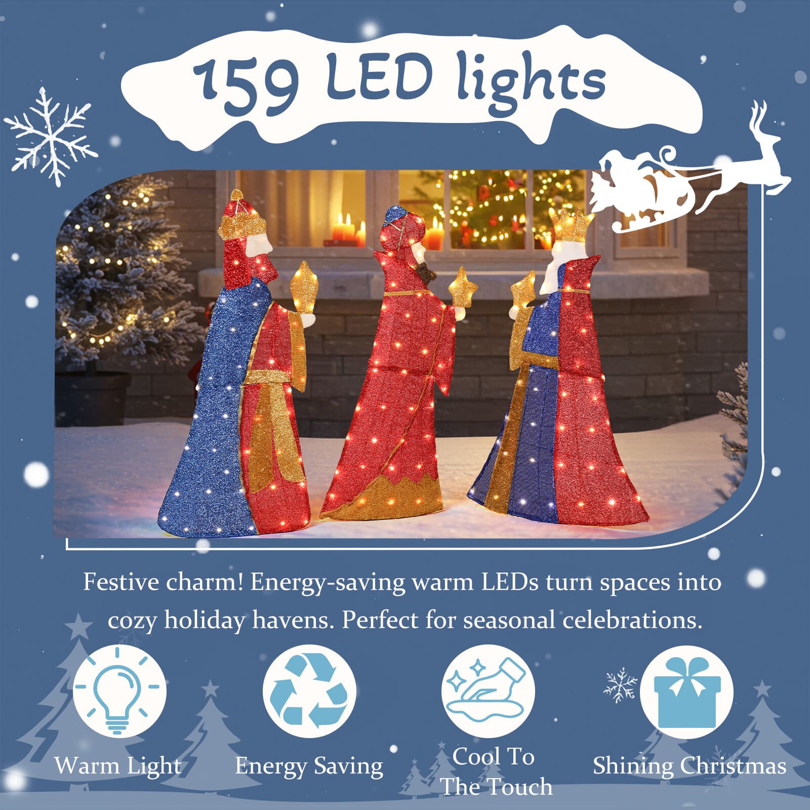 Yescom 3-Piece Pre-lit Lighted 2D Three Kings with Gi-FTs Christmas ...