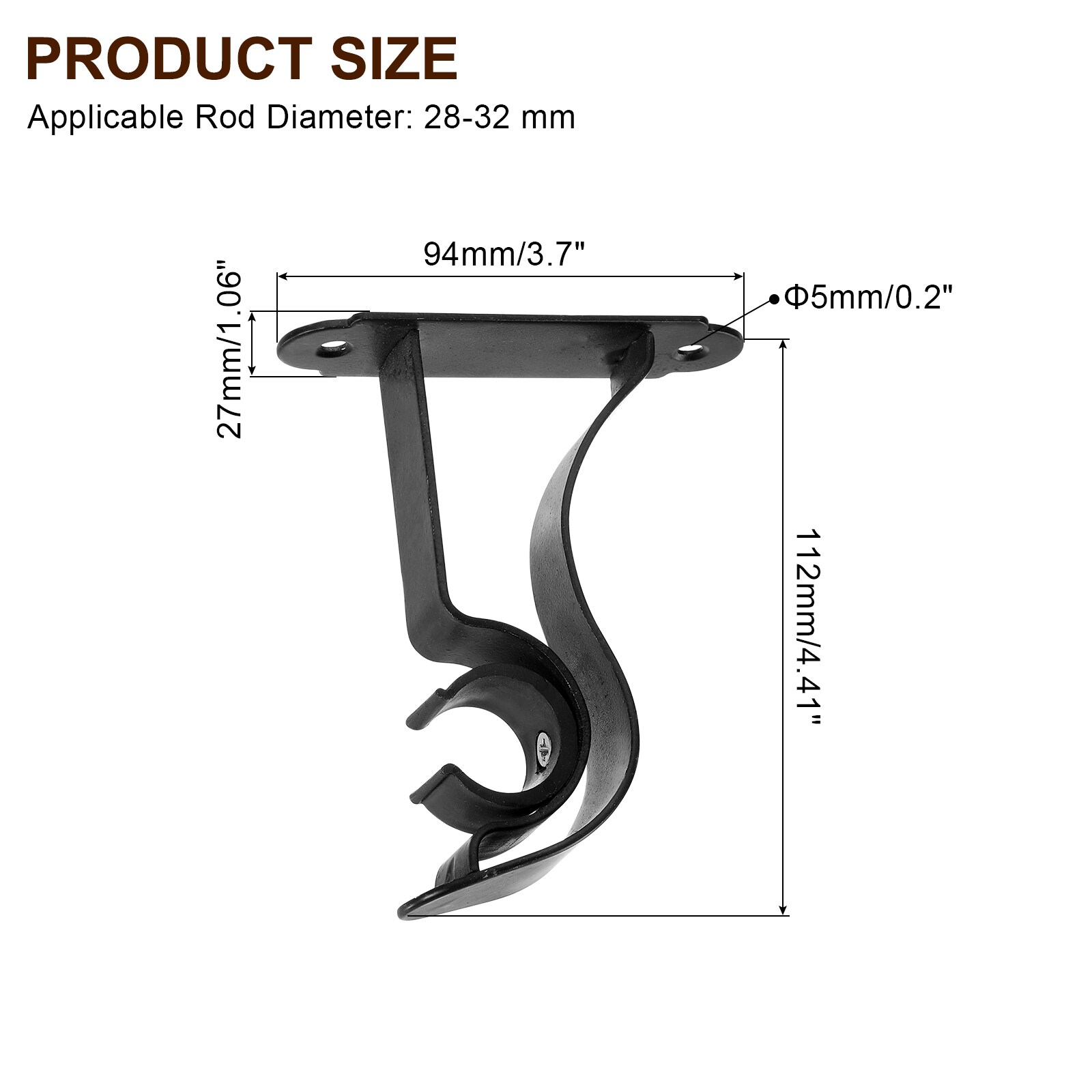 Unique Bargains 4Pcs Curtain Rod Bracket Wall Bracket Hook for 1 to 1.2 ...