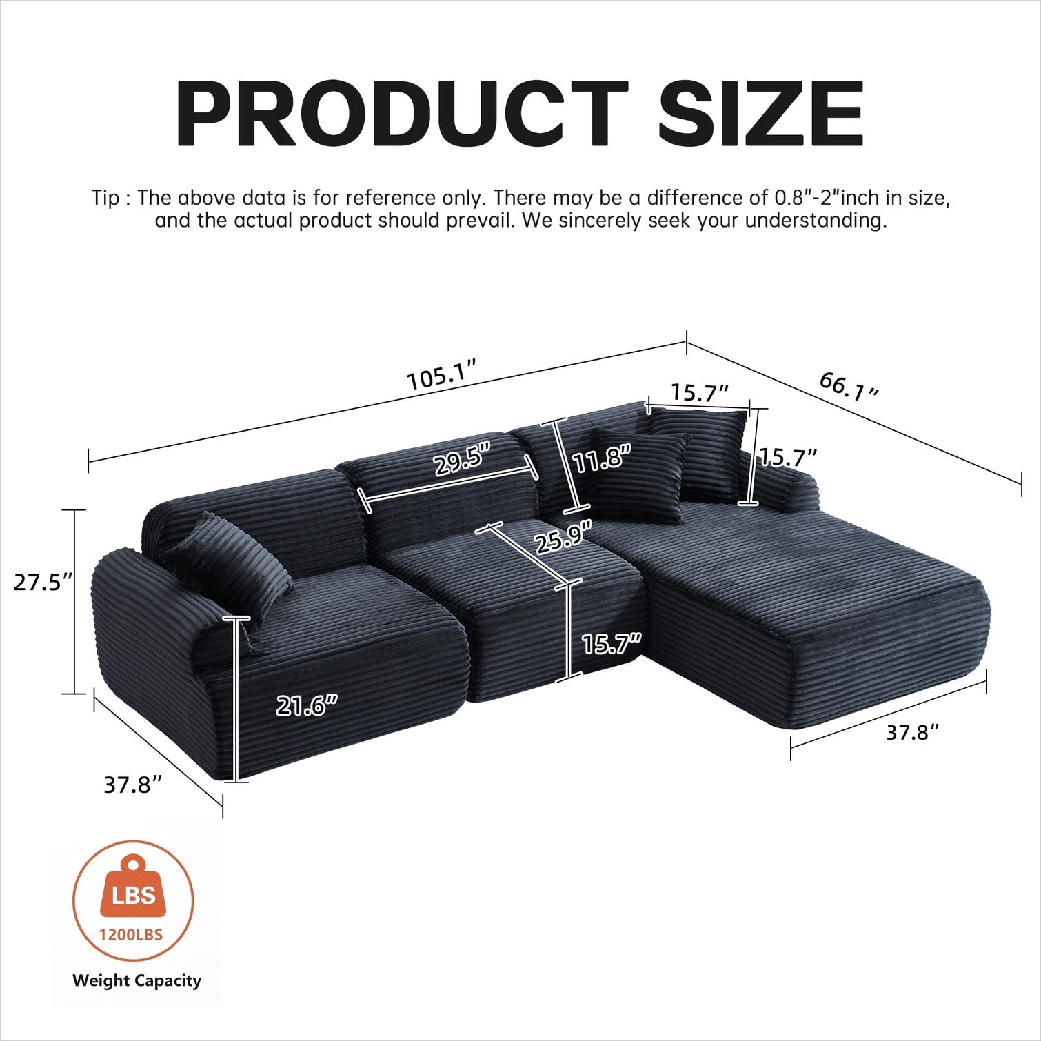 Naturefalls Living Room L-Shape Modular Sectional Sofa in Black-Toned ...