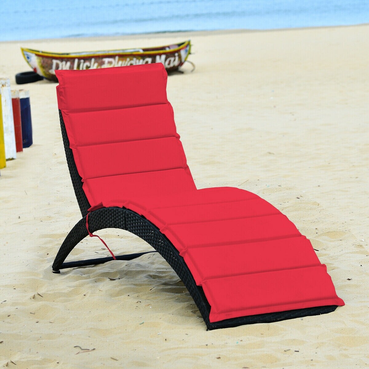 Volenca Outdoor Folding PE Rattan Patio Chaise Lounge with Curved ...